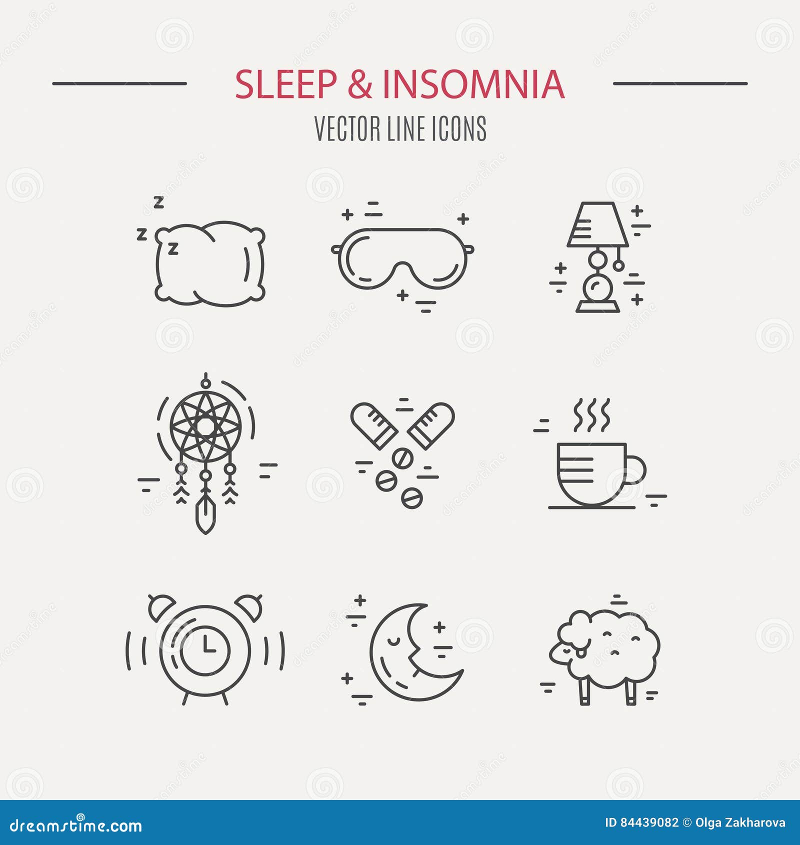 Insomnia Line Icons stock vector. Illustration of medical - 84439082