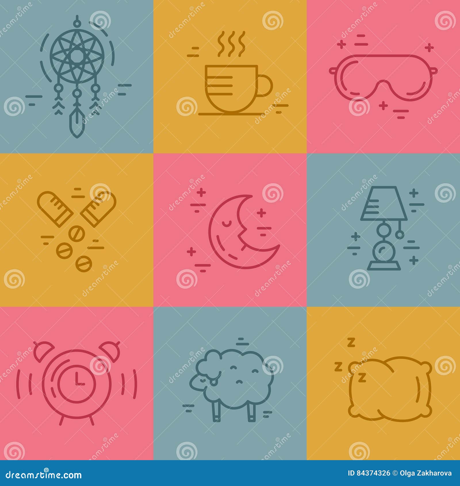 Insomnia Line Icons stock vector. Illustration of person - 84374326