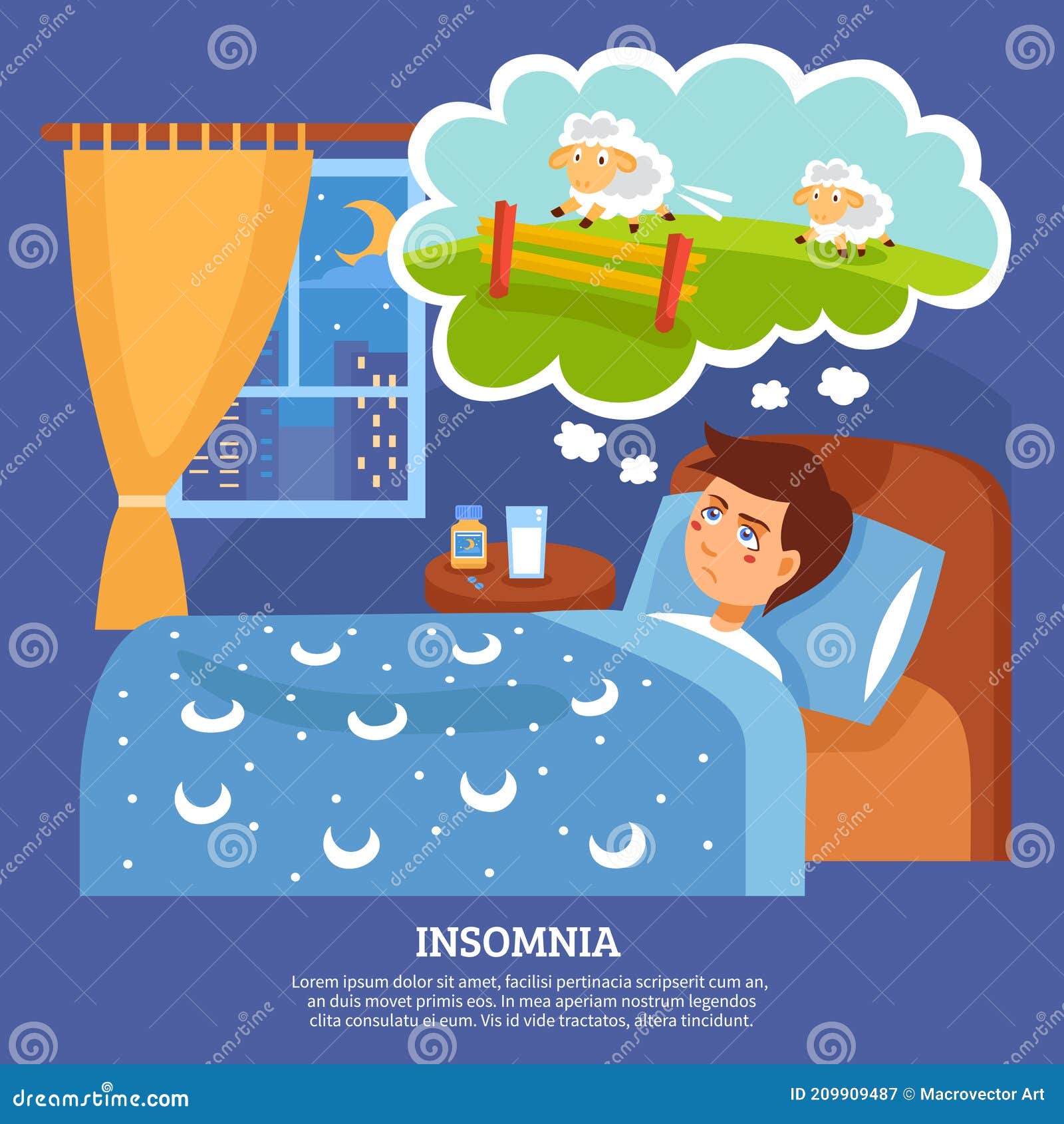 Insomnia People Problems Flat Poster Stock Vector - Illustration of ...