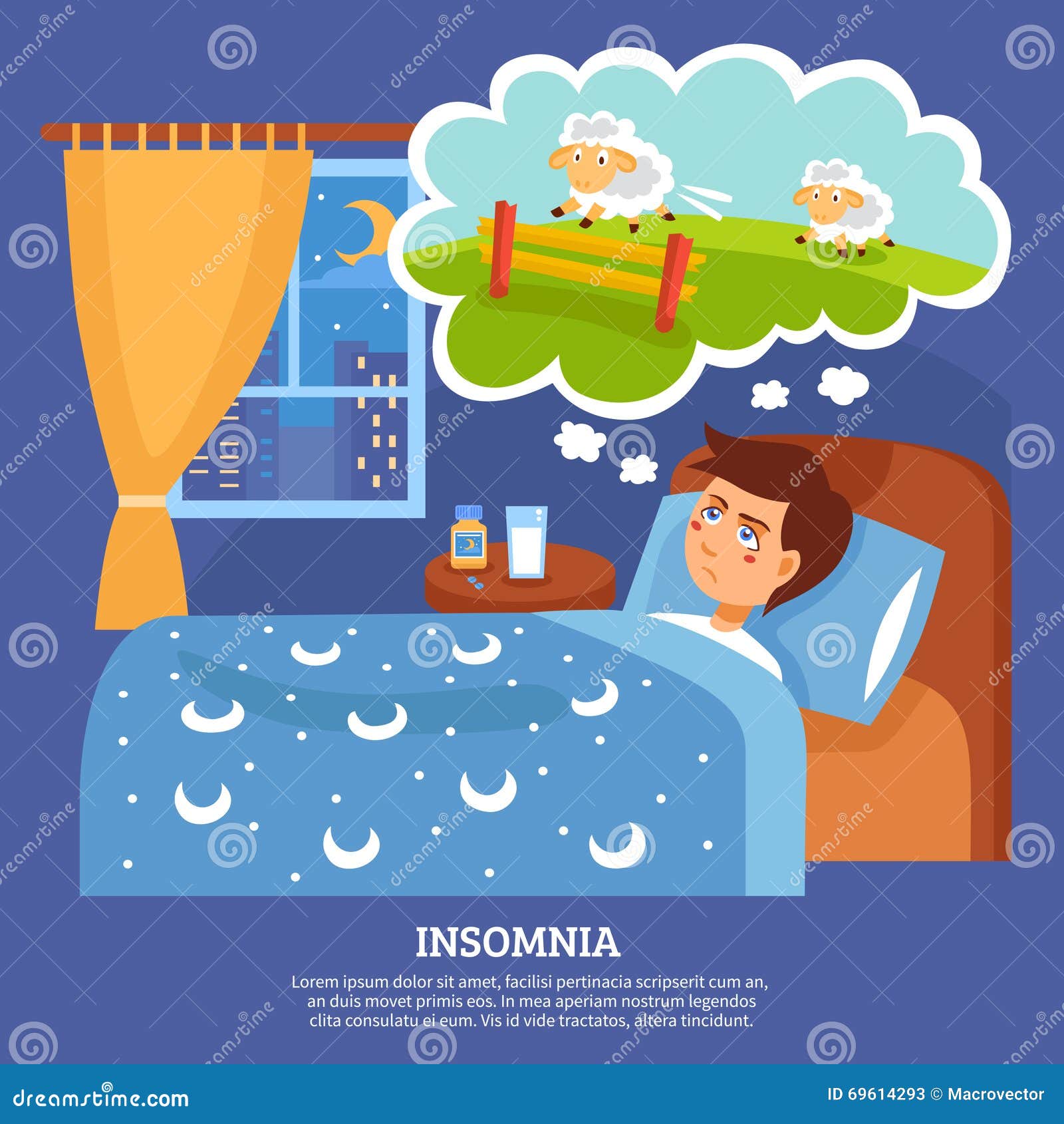 Insomnia People Problems Flat Poster Stock Vector - Illustration of ...