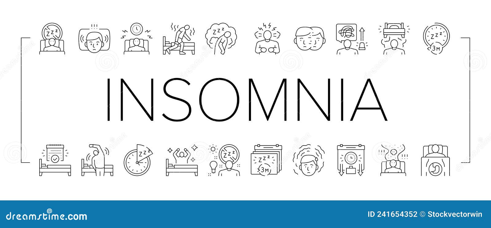 Insomnia Person Chronic Problem Icons Set Vector . Stock Vector ...