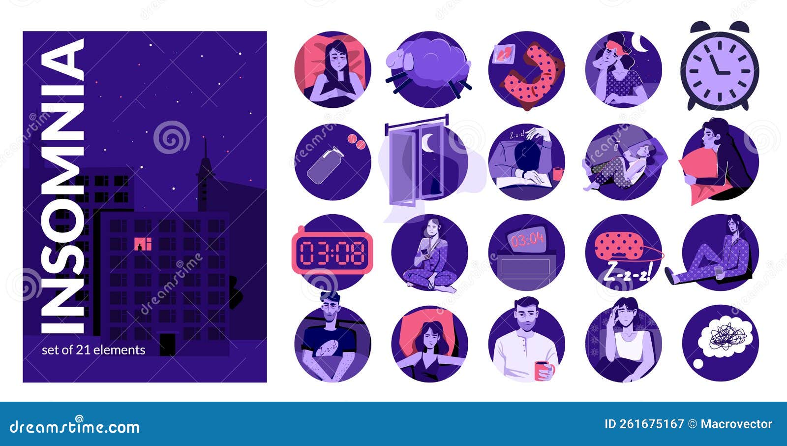 Insomnia Round Compositions Collection Stock Vector - Illustration of ...