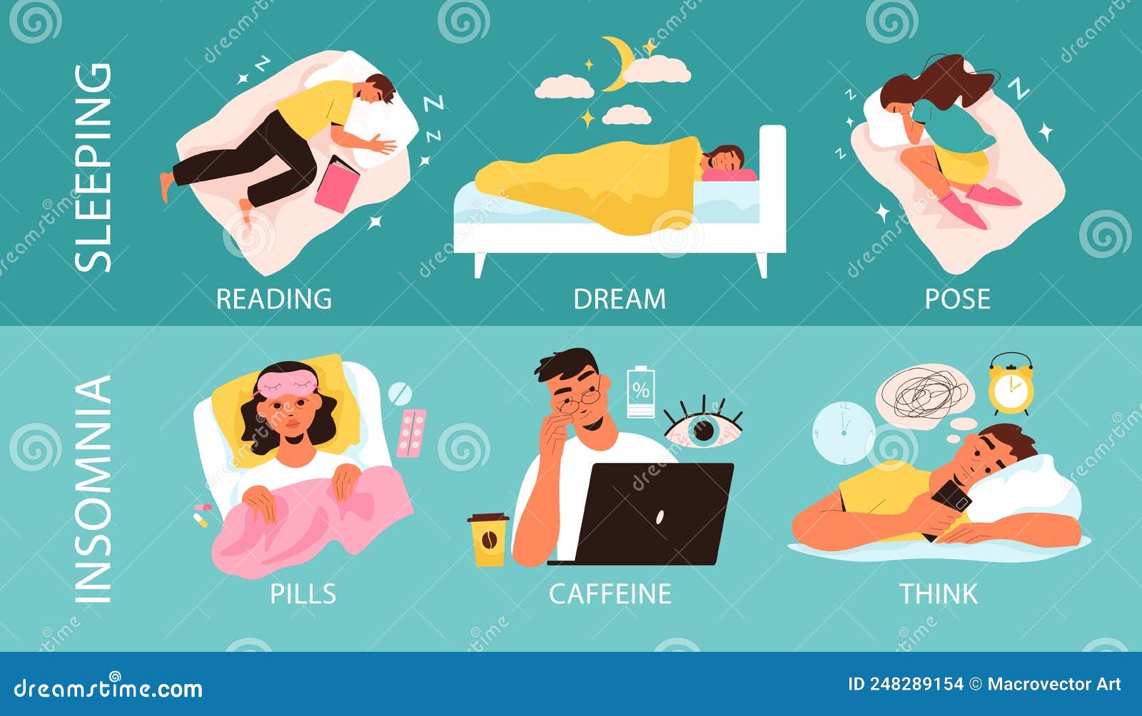 Insomnia and Sleeping Design Concept Stock Vector - Illustration of ...