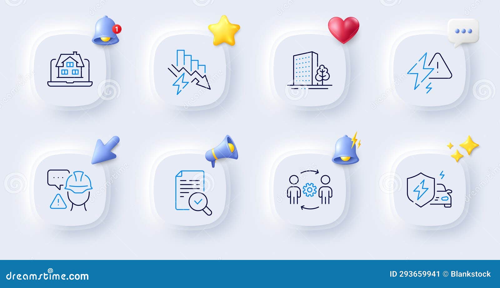 Inspect, Lightning Bolt and Builder Warning Line Icons. for Web App ...