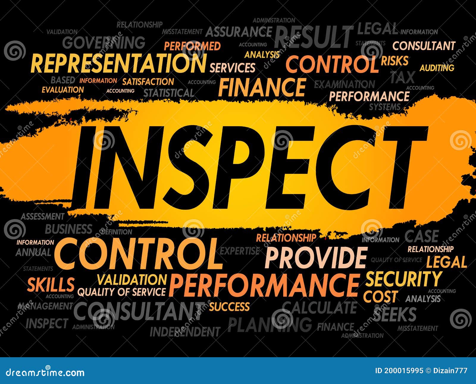 INSPECT word cloud stock illustration. Illustration of audited - 200015995