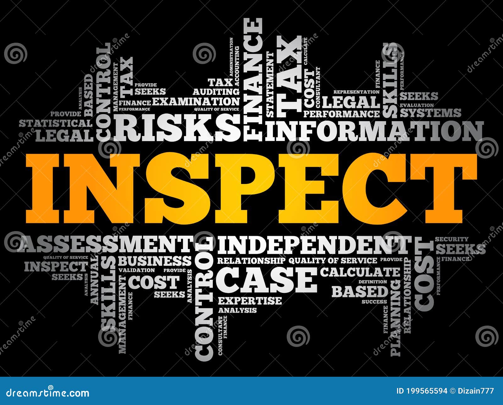 INSPECT word cloud collage stock illustration. Illustration of ...