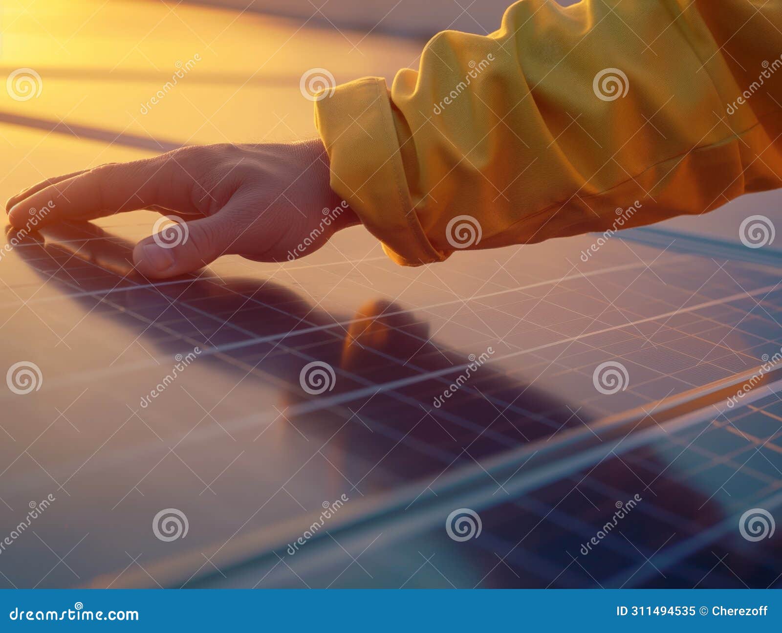 Inspecting Solar Panel at Sunset Stock Illustration - Illustration of ...
