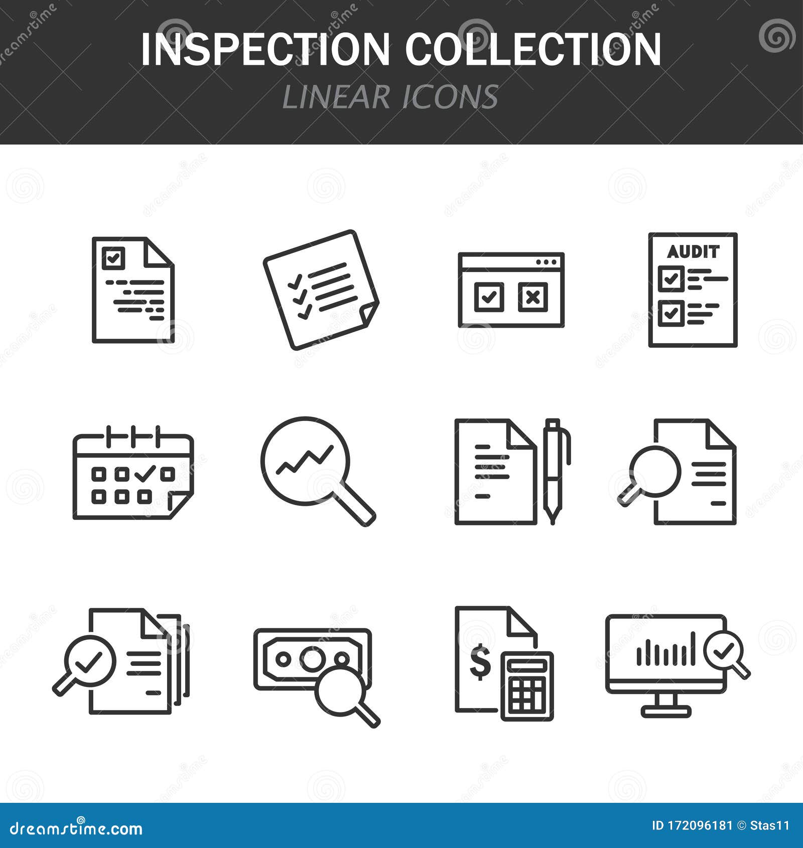 Inspection Collection Linear Icons In Black On A White Background ...