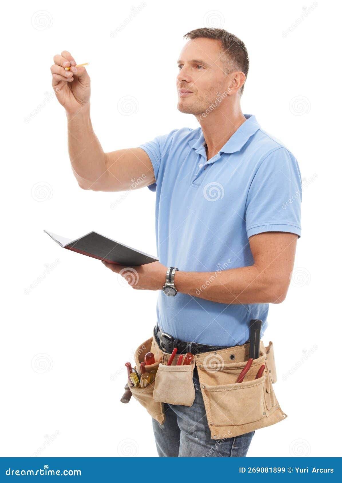 Inspection, Contractor or Handyman Man Isolated on a White Background ...