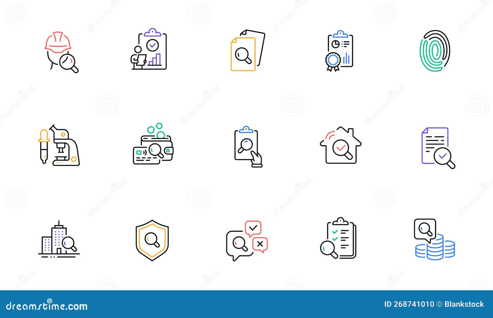 Inspection Line Icons. Quality Research, Testing and Safety Check Icons ...
