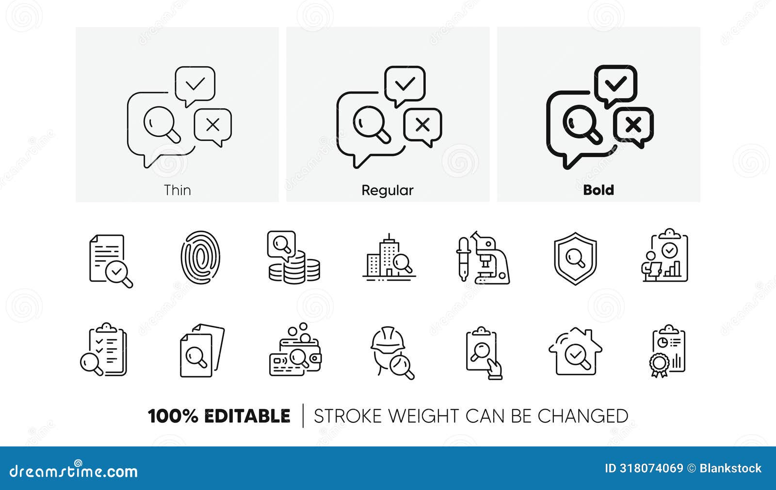 Inspection Line Icons. Quality Research, Testing and Safety Check Icons ...