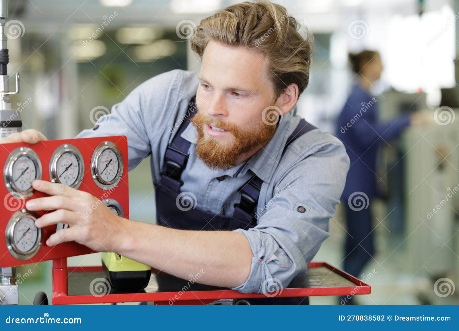 Inspector Checking Pressure Gauges on Heating Boiler System Stock Photo ...