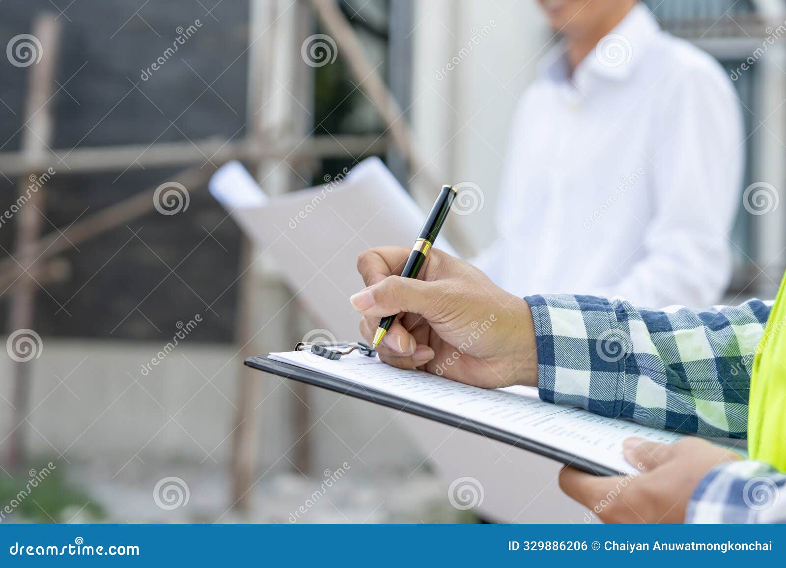 Inspector Engineer And Owner Project Is Inspecting Construction And ...