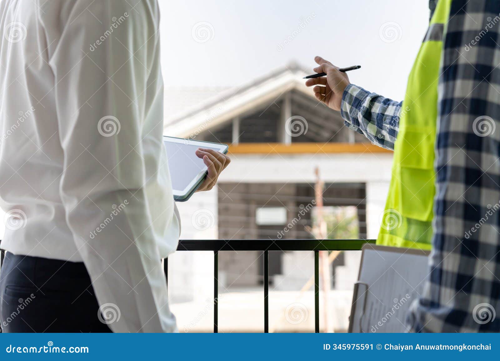 Inspector Engineer And Owner Project Is Inspecting Construction And ...