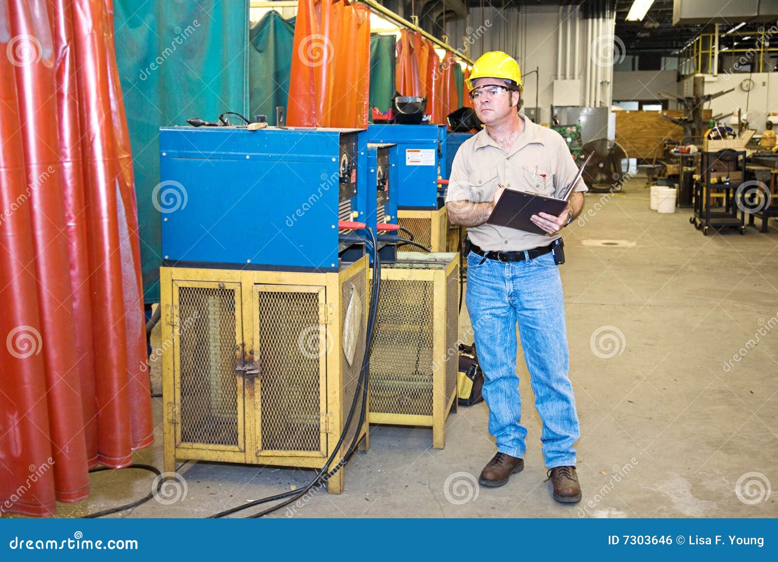 Inspector on Factory Floor stock photo. Image of clipboard - 7303646