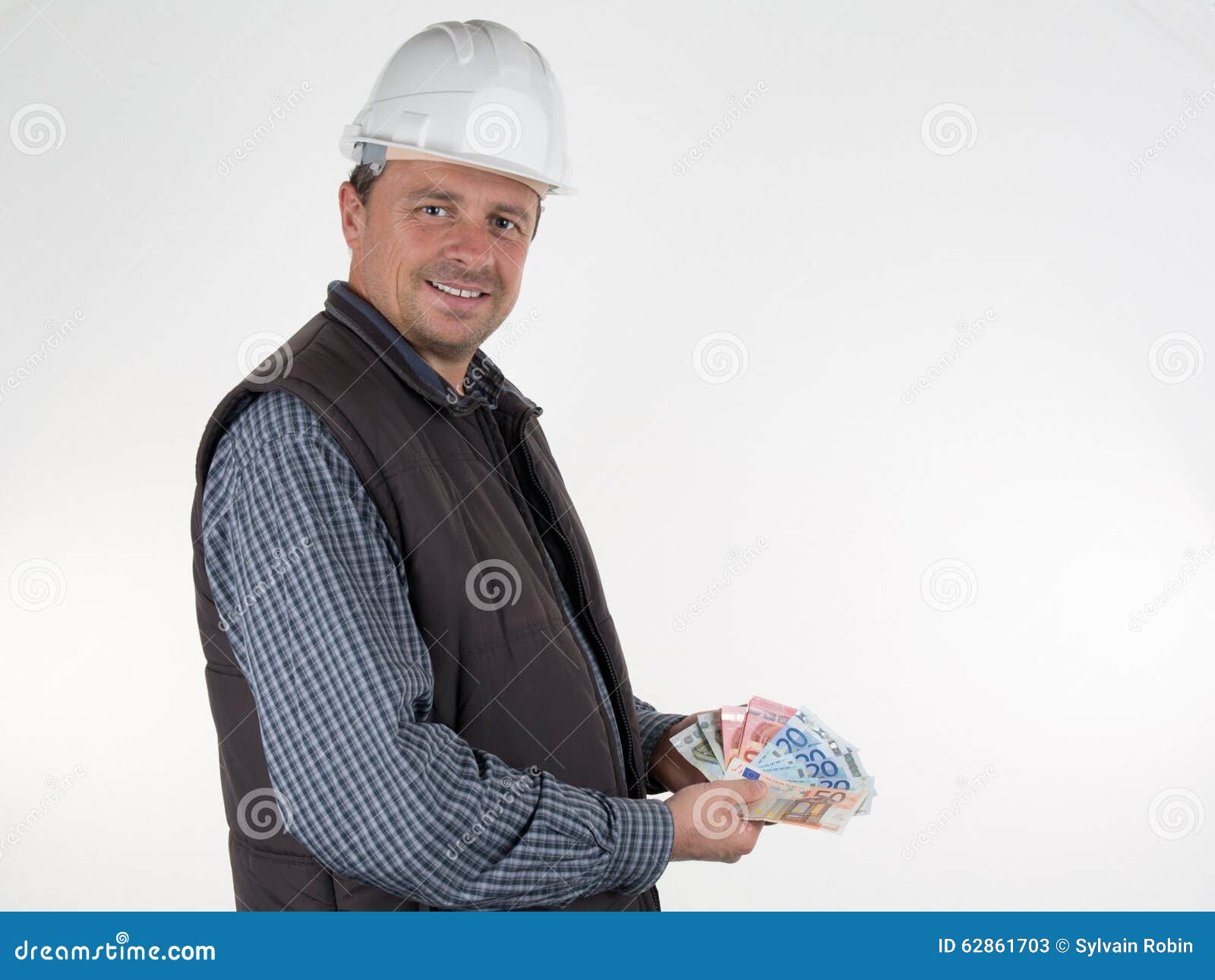 Inspector with Helmet and Lot of Money Stock Image - Image of business ...