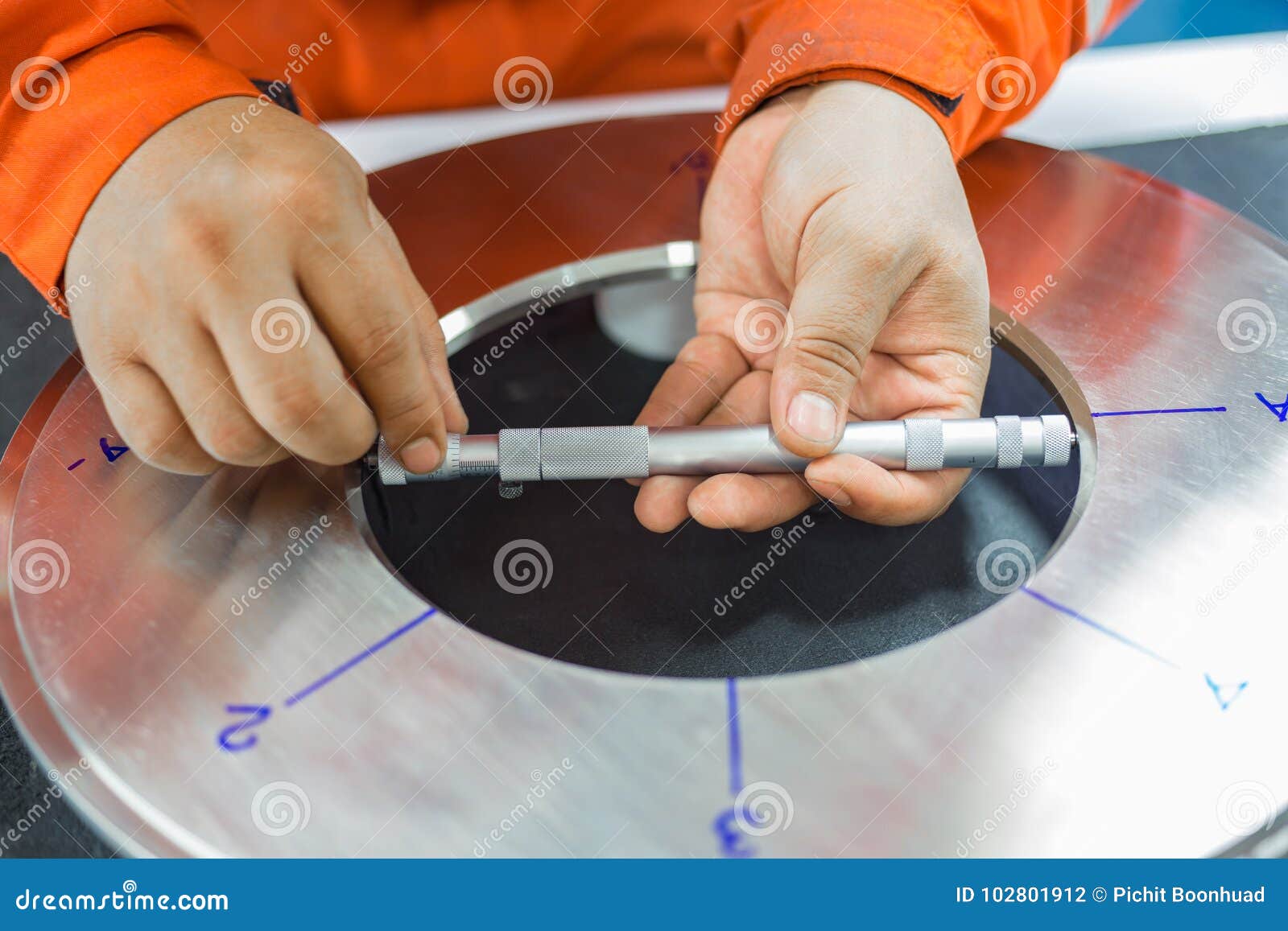 Inspector is Inspecting on Orifice Plate To Check Diameter. Stock Photo ...