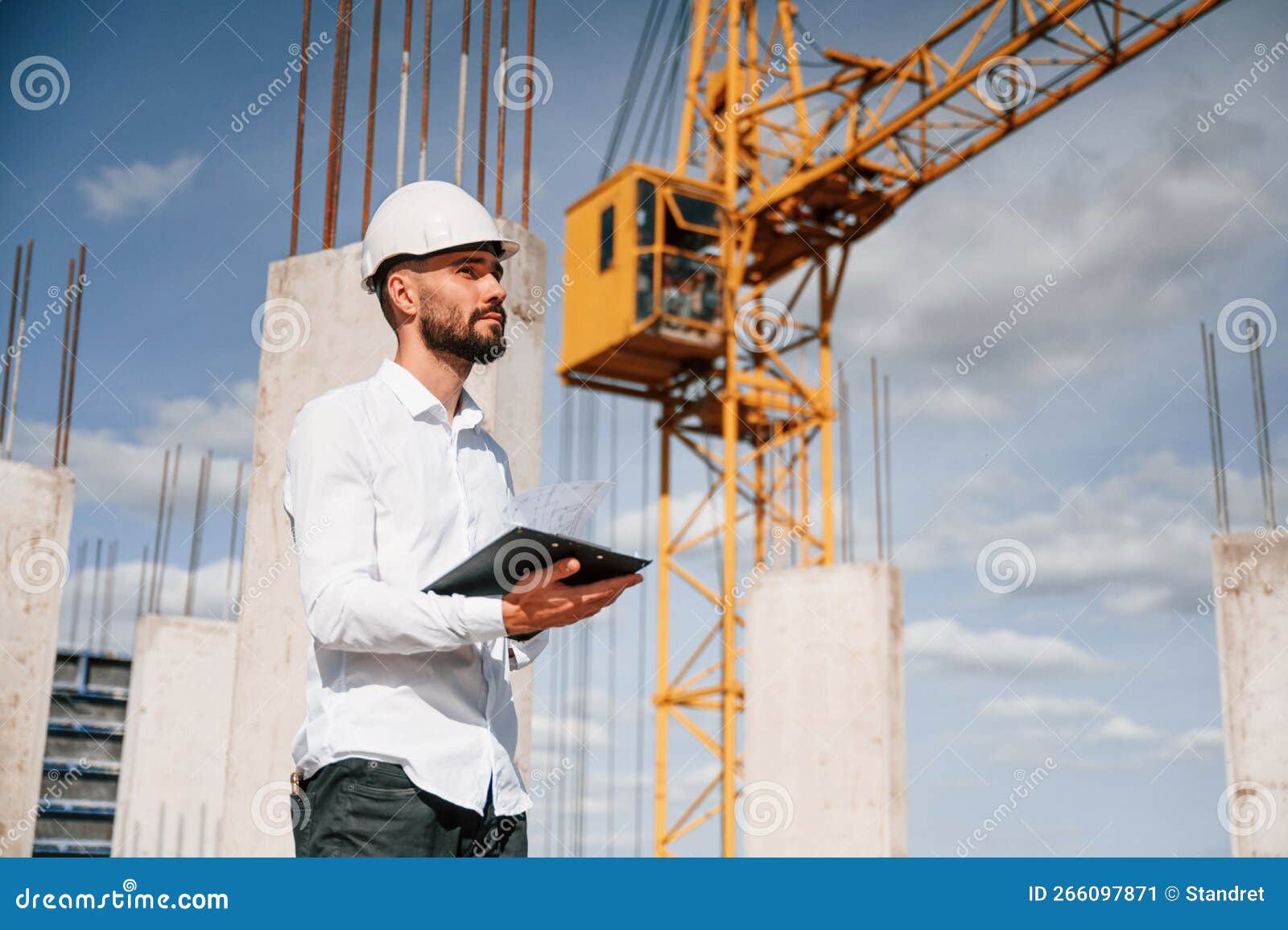Inspector with Notepad is Standing on the Construction Site Stock Image ...