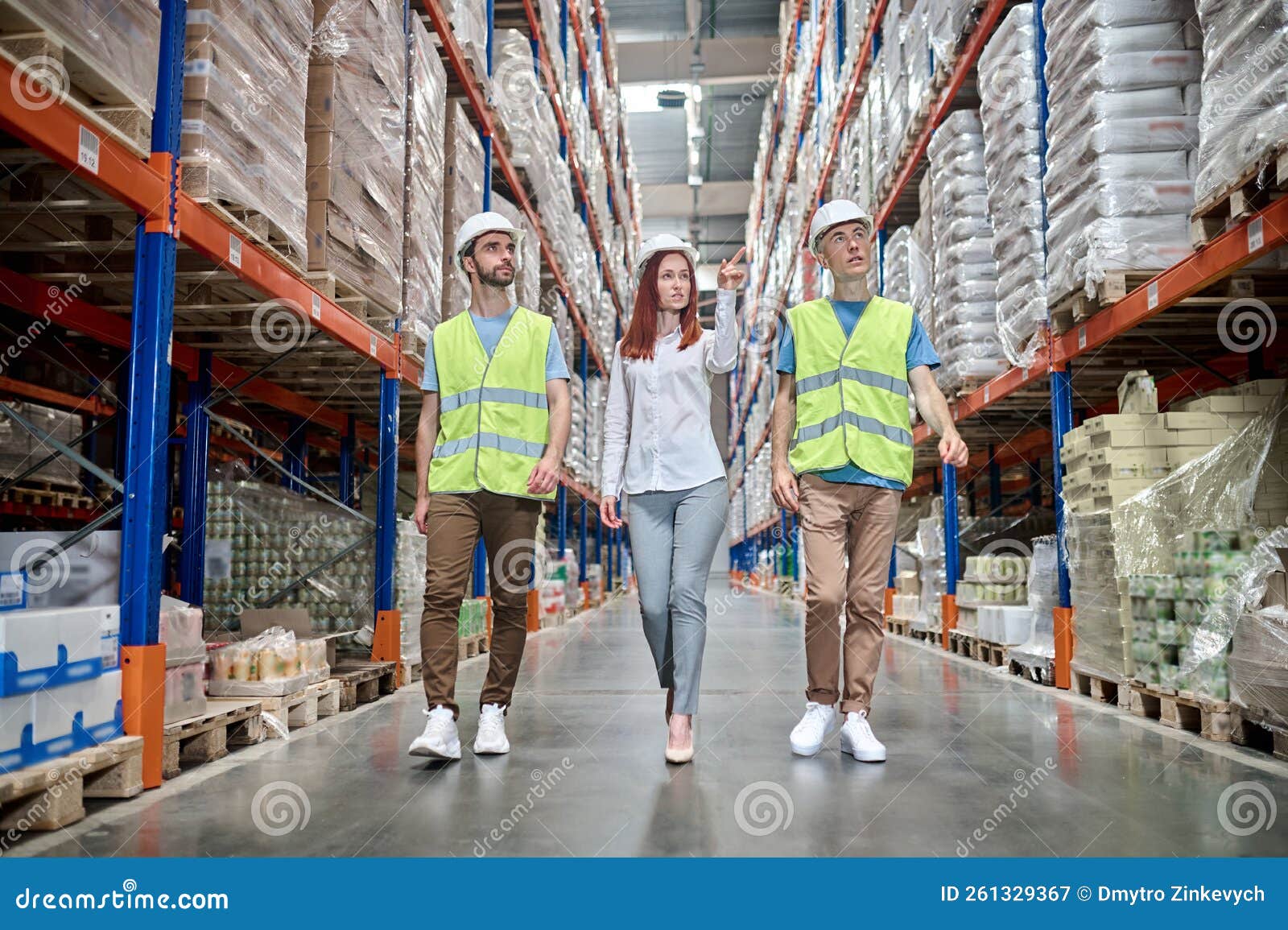 Inspector and Storehouse Workers Conducting a Racking System Inspection ...