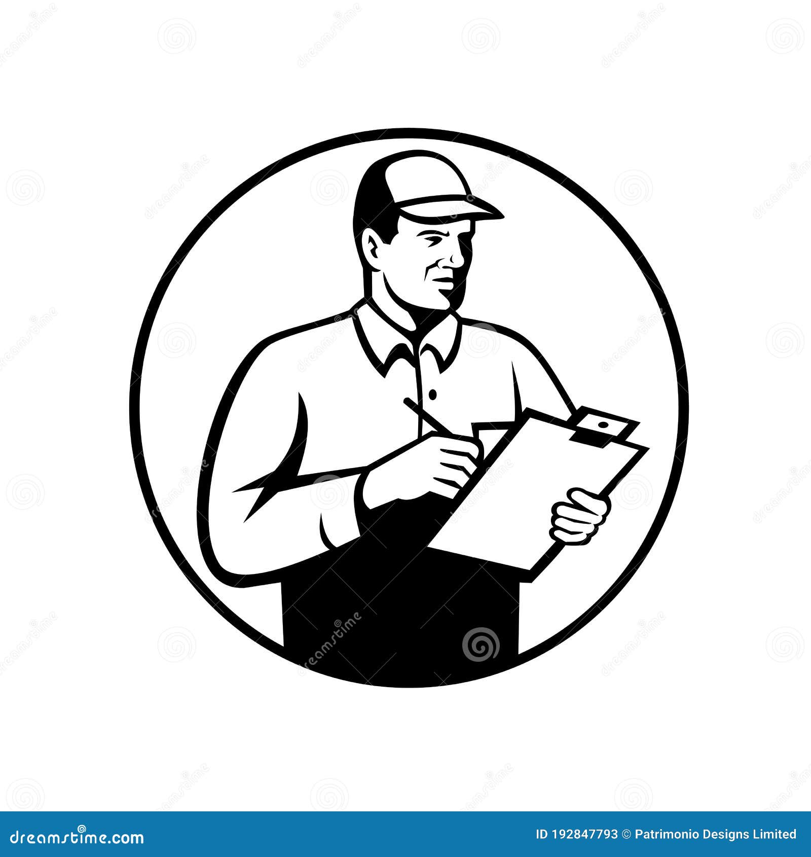 Inspector Or Technician With Clipboard Checklist Inspecting Retro Black ...