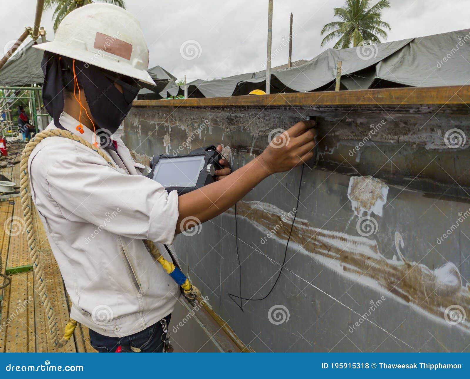 The Inspectors Are Checking Defect In Welded At Butt Joint With Process ...