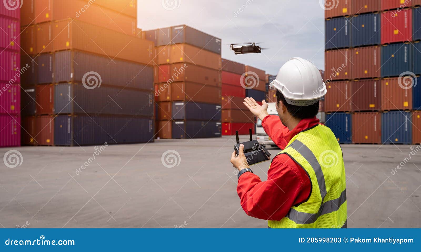 Inspectors Use Drones To Check the Security Inside the Container Yard ...