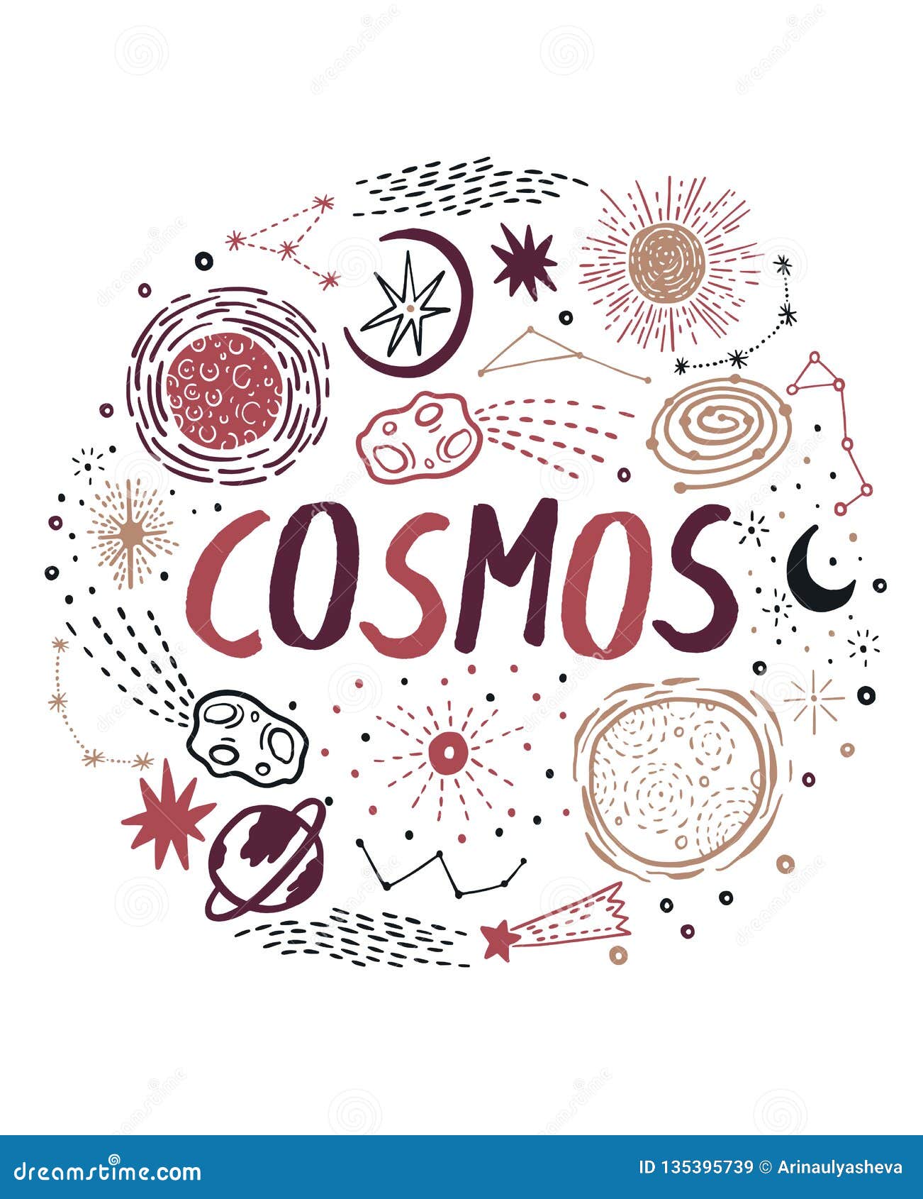 Inspiration Card Text -Cosmos Sketch Hand Drawn with Space, Star, Cloud ...