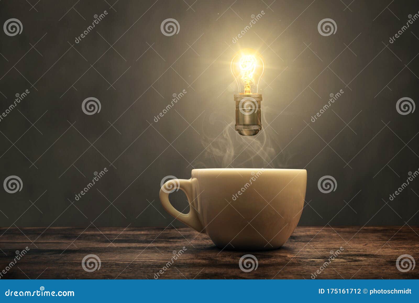 Glowing Light Bulb Above a Coffee Cup Stock Photo - Image of concept ...