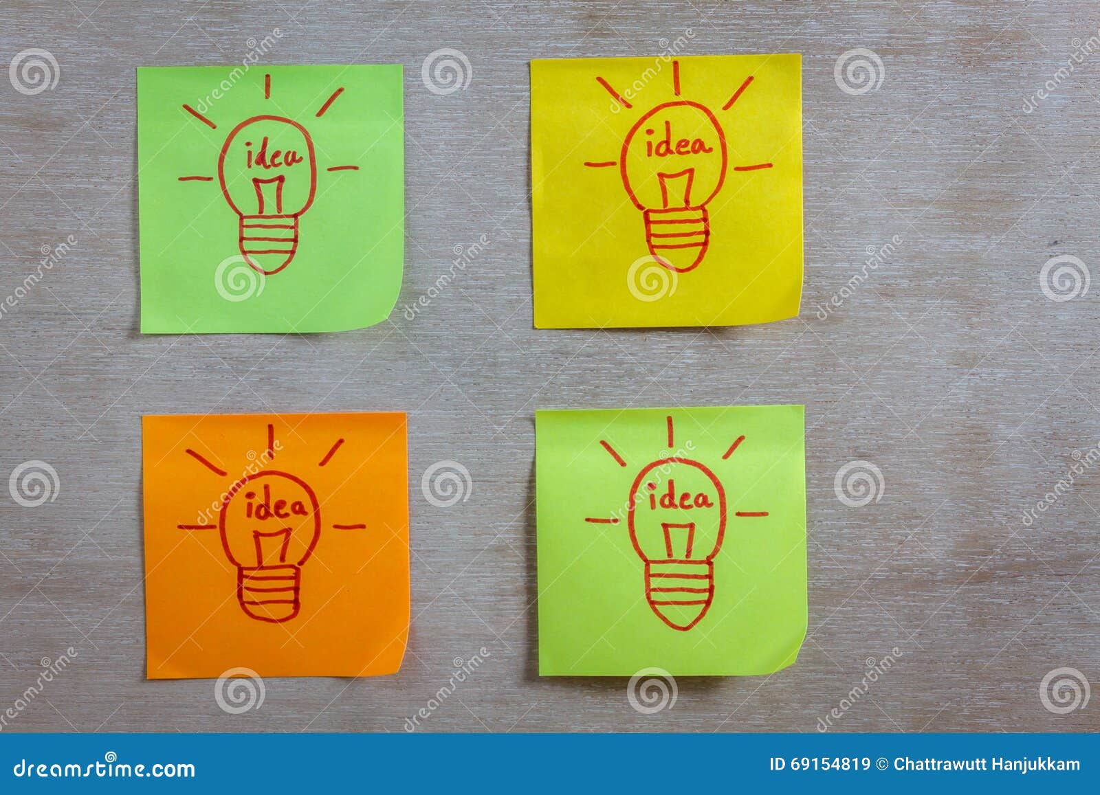 Inspiration Concept Light Bulb Idea on Colorful Sticky Note Pad Stock ...
