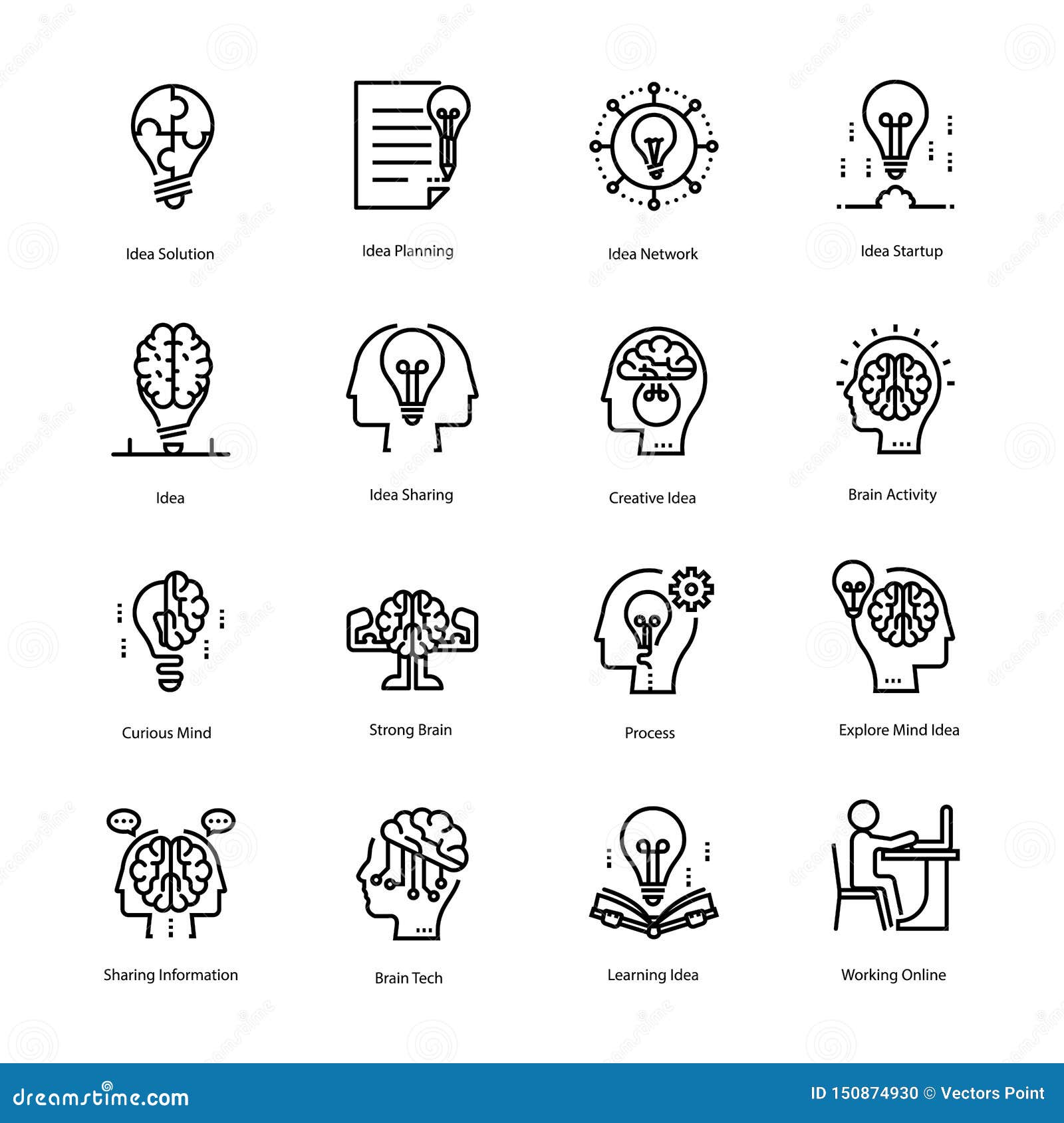 Inspiration and Idea Line Icons Stock Illustration - Illustration of ...