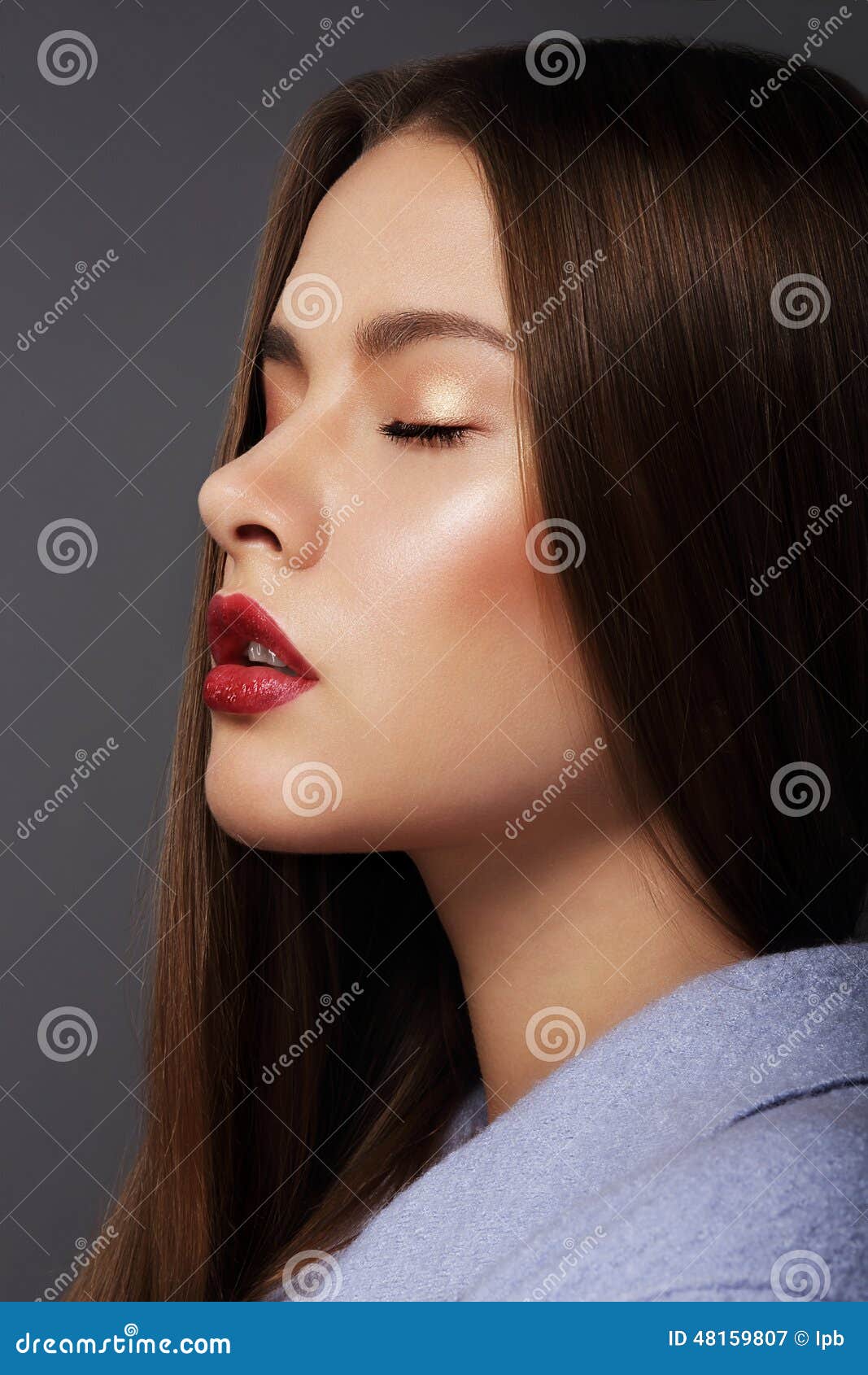 Inspiration. Profile of Young Dreamy Brunette Stock Image - Image of ...
