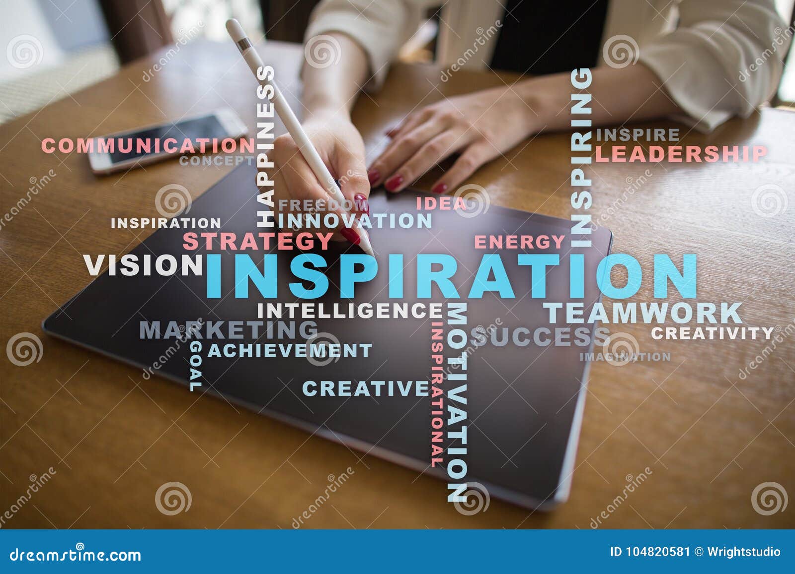 Inspiration Words Cloud on the Virtual Screen Stock Image - Image of ...