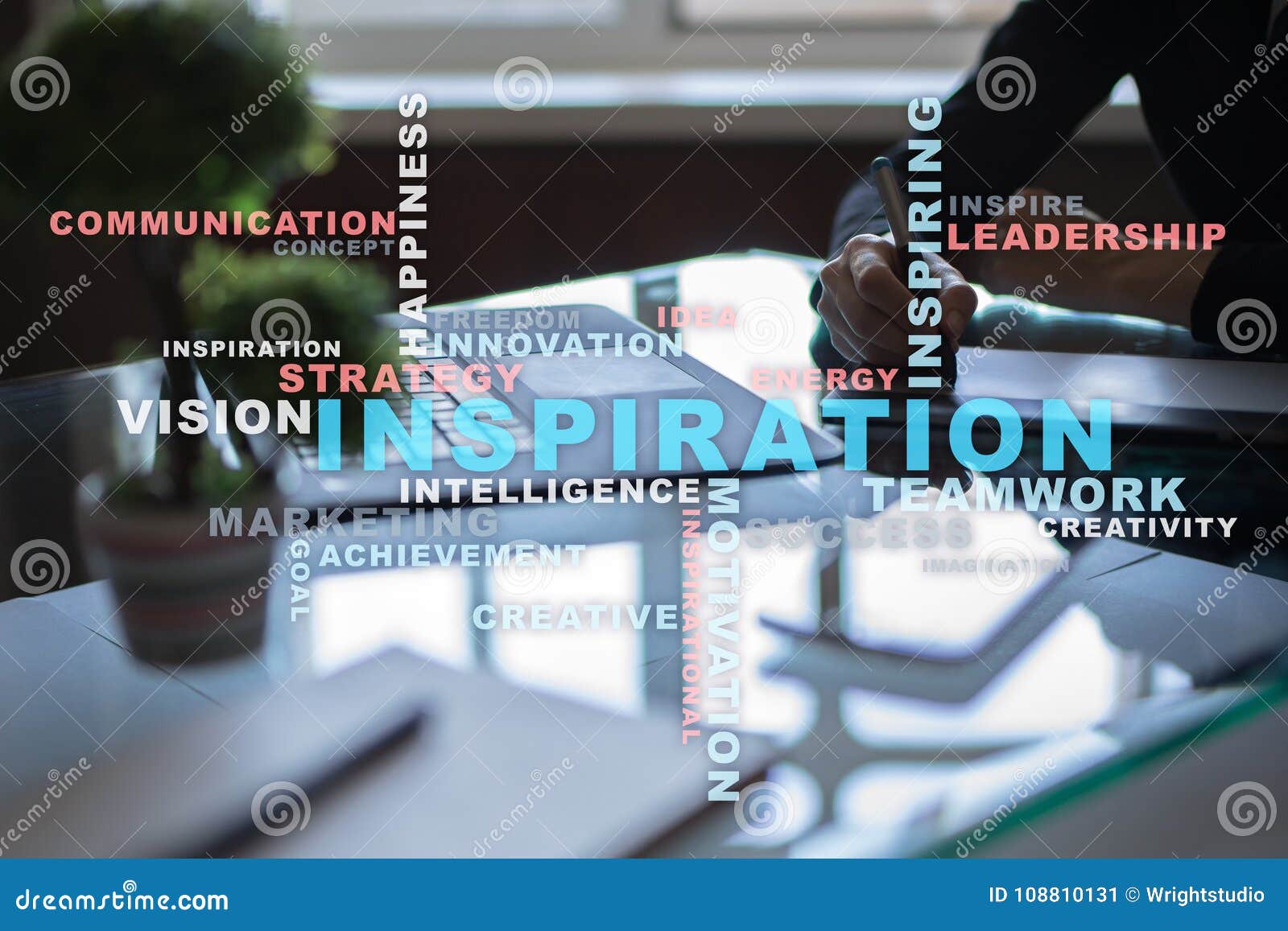 Inspiration Words Cloud on the Virtual Screen. Stock Image - Image of ...