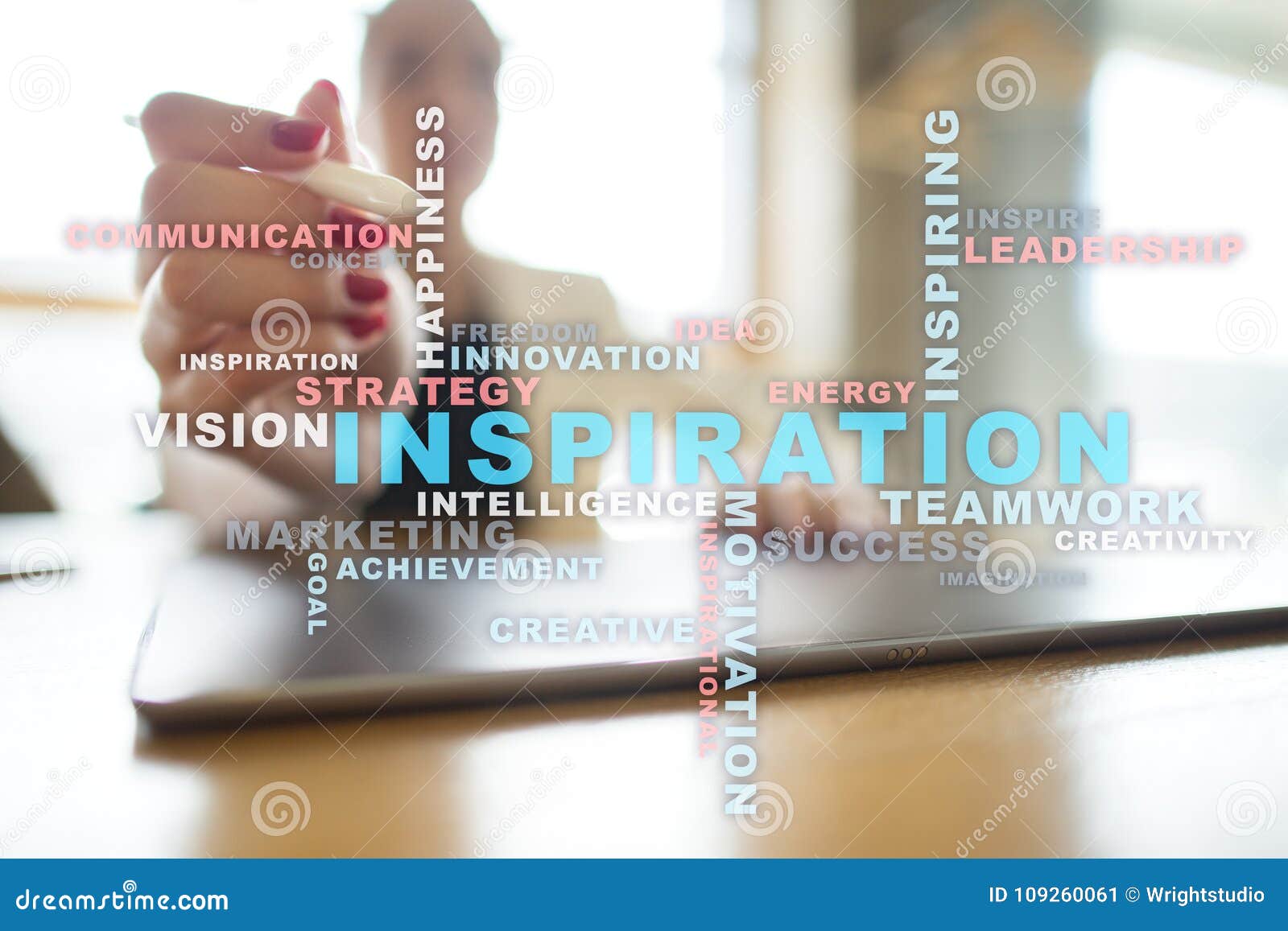 Inspiration Words Cloud on the Virtual Screen. Stock Image - Image of ...