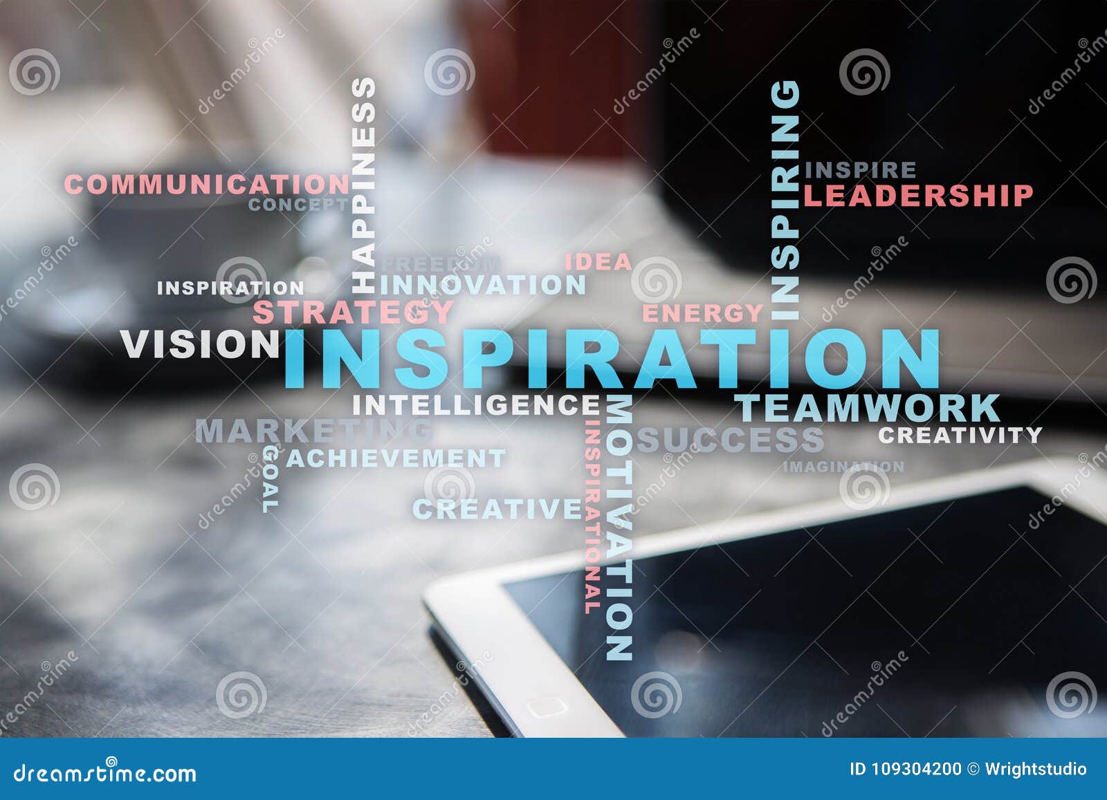 Inspiration Words Cloud on the Virtual Screen. Stock Photo - Image of ...