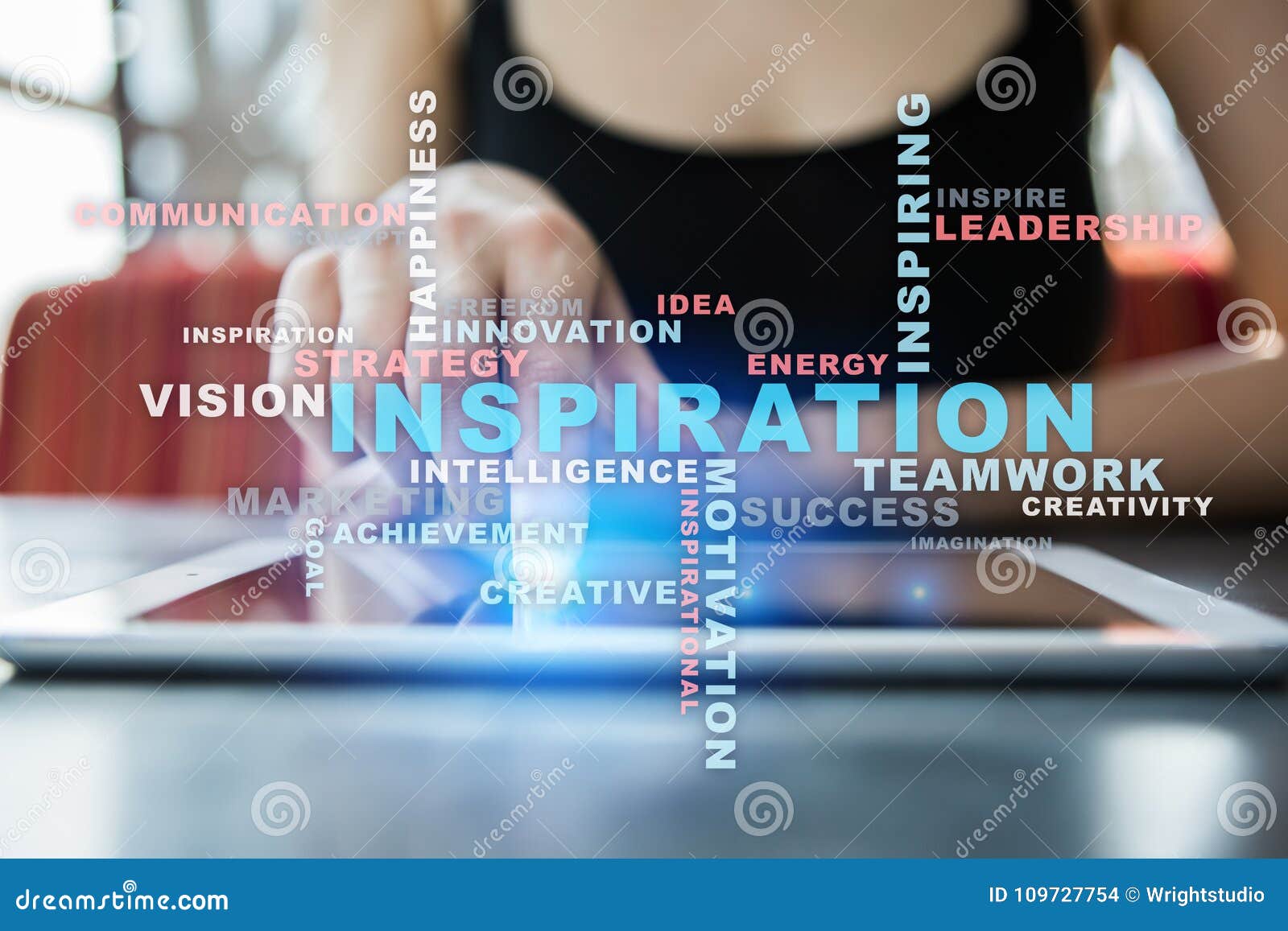 Inspiration Words Cloud on the Virtual Screen. Stock Photo - Image of ...