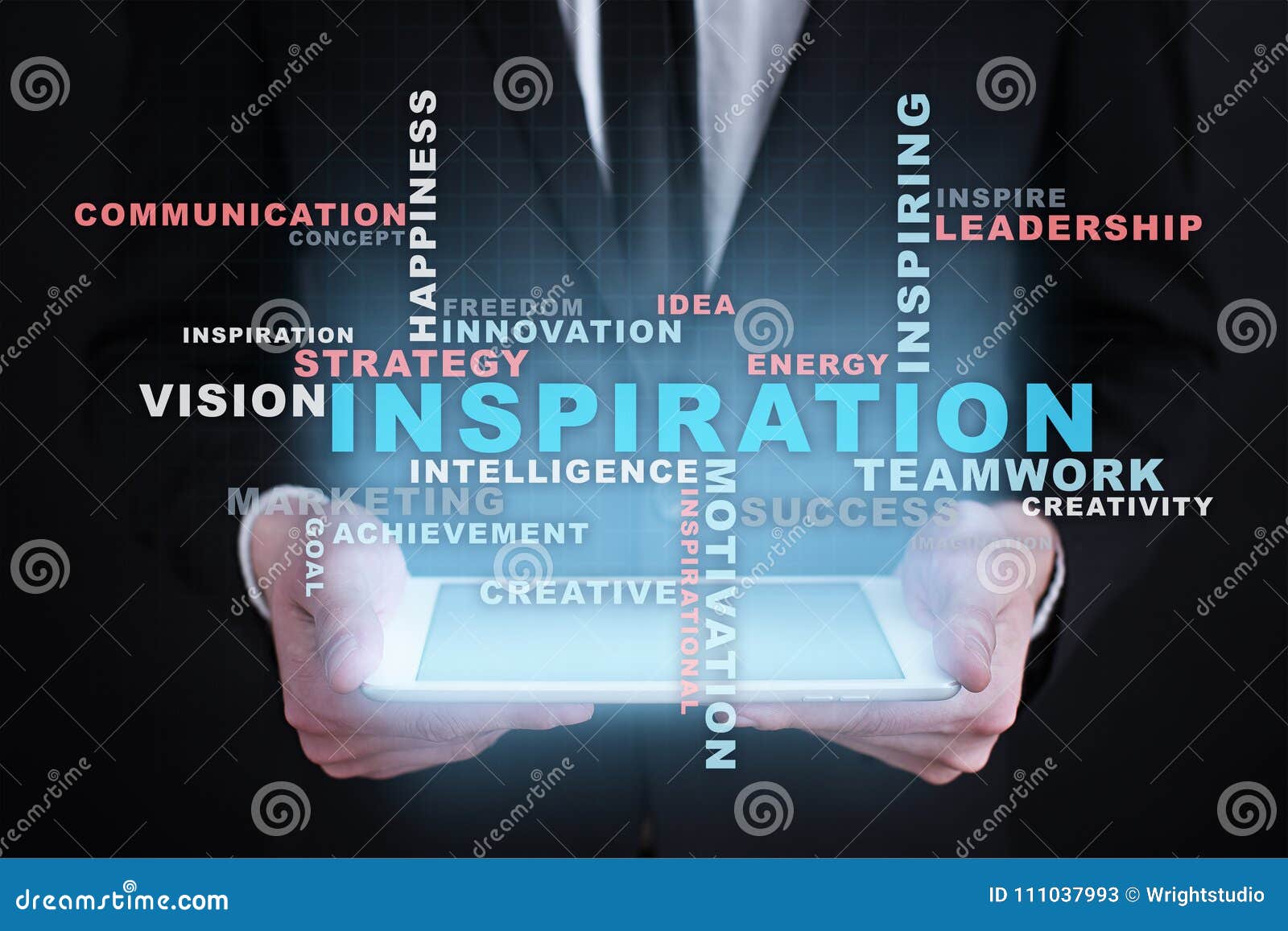 Inspiration Words Cloud on the Virtual Screen. Stock Image - Image of ...
