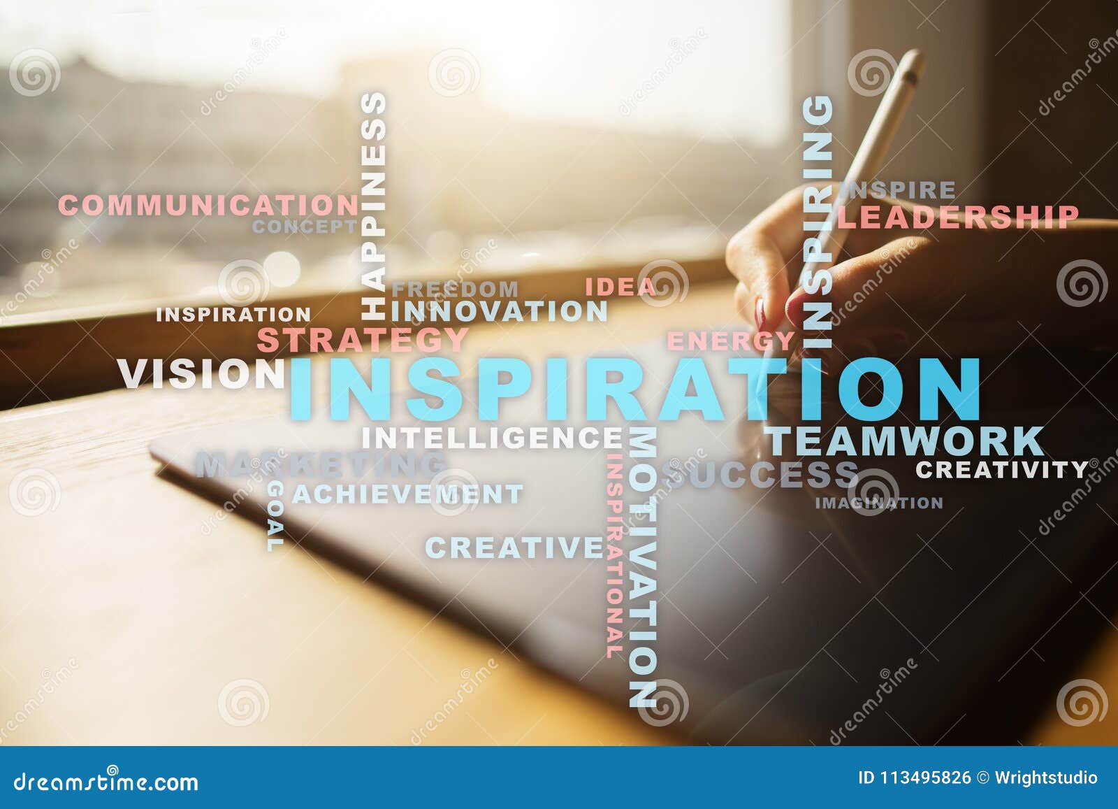 Inspiration Words Cloud on the Virtual Screen. Stock Photo - Image of ...