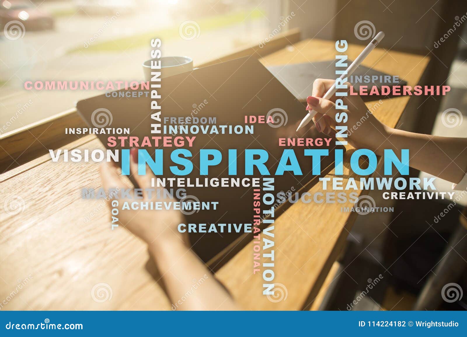 Inspiration Words Cloud on the Virtual Screen. Stock Photo - Image of ...