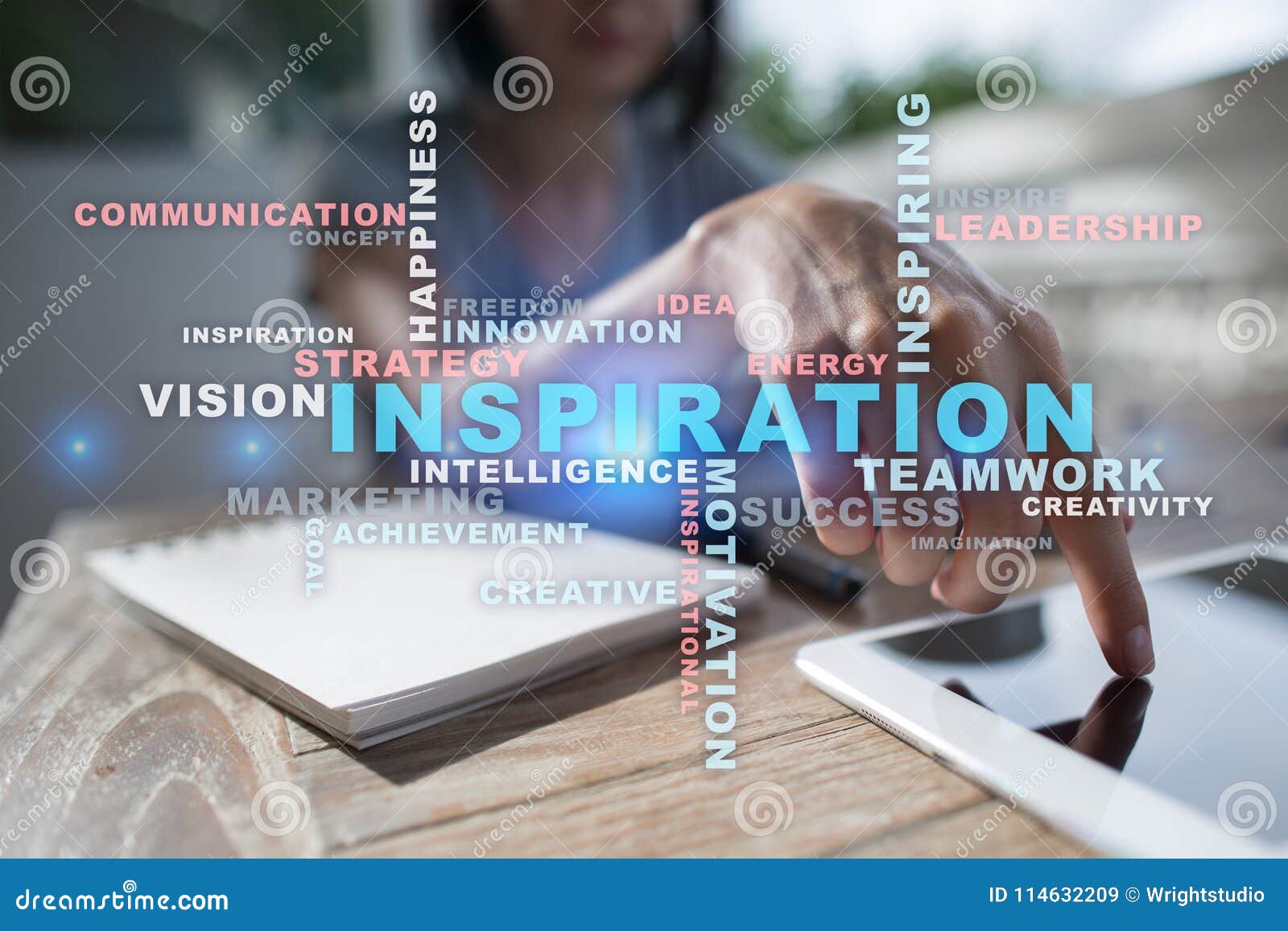 Inspiration Words Cloud on the Virtual Screen. Stock Image - Image of ...