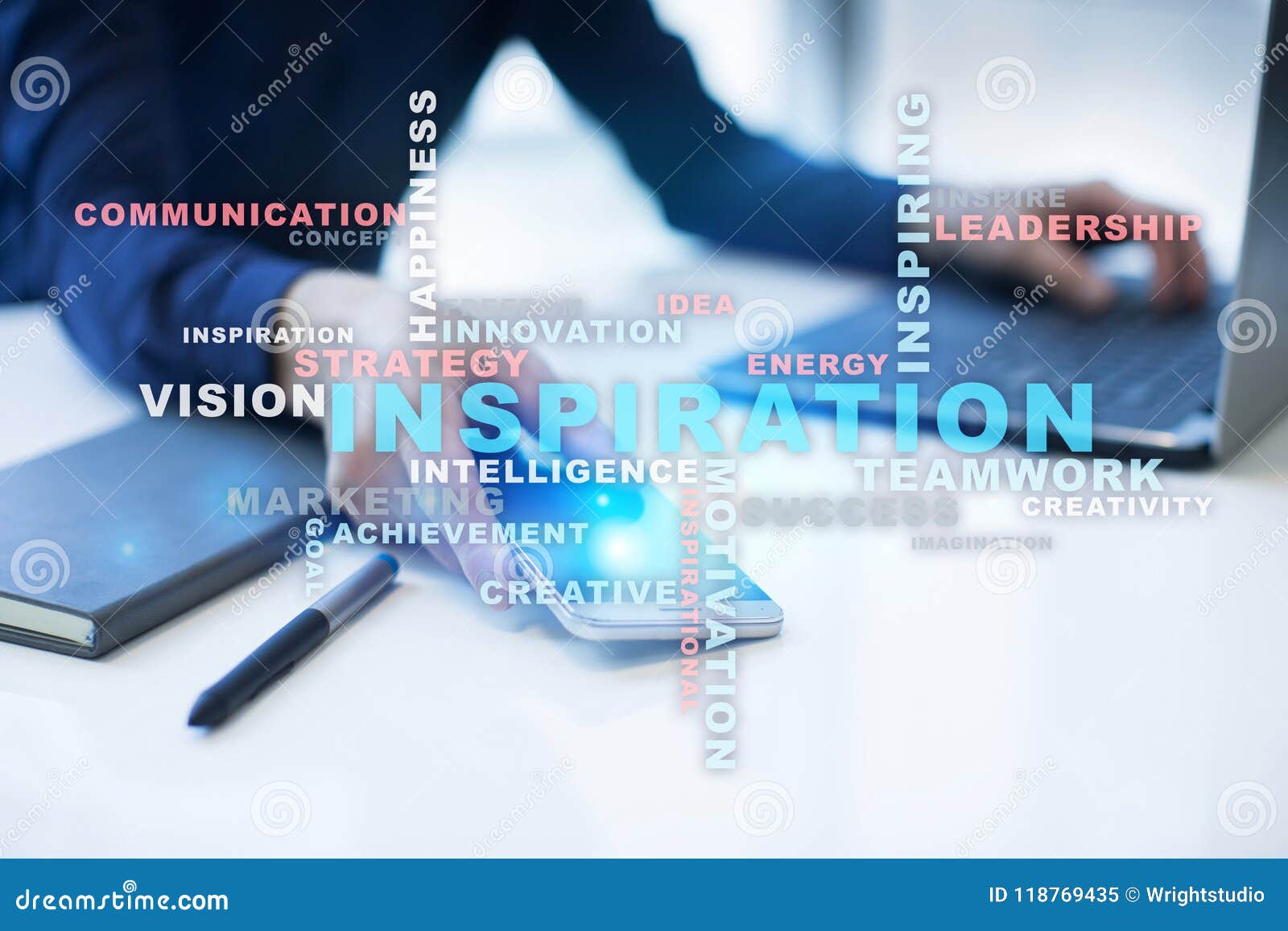 Inspiration Words Cloud on the Virtual Screen. Stock Image - Image of ...