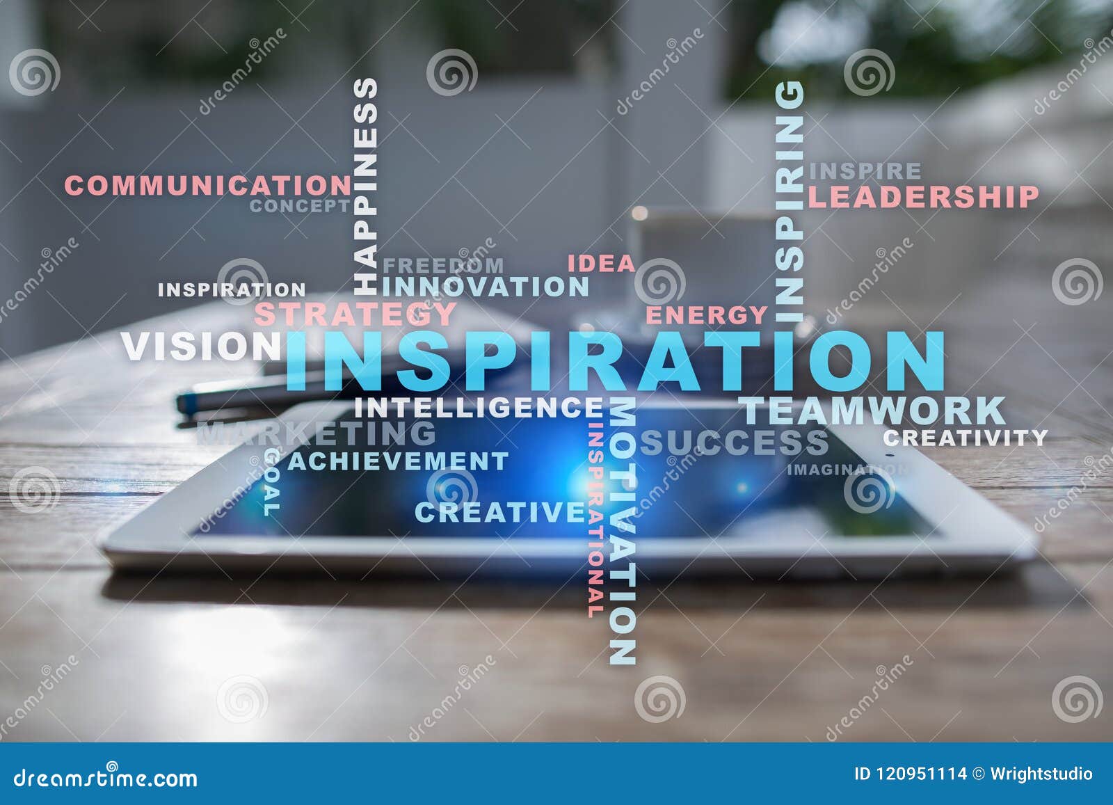 Inspiration Words Cloud on the Virtual Screen. Stock Photo - Image of ...