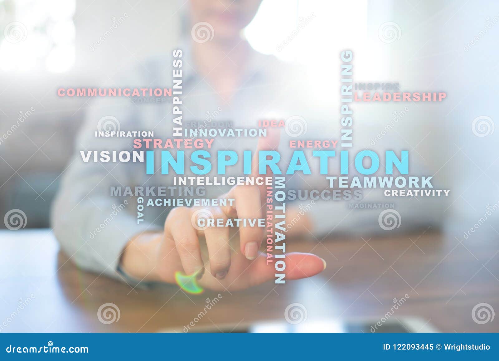Inspiration Words Cloud on the Virtual Screen. Stock Image - Image of ...