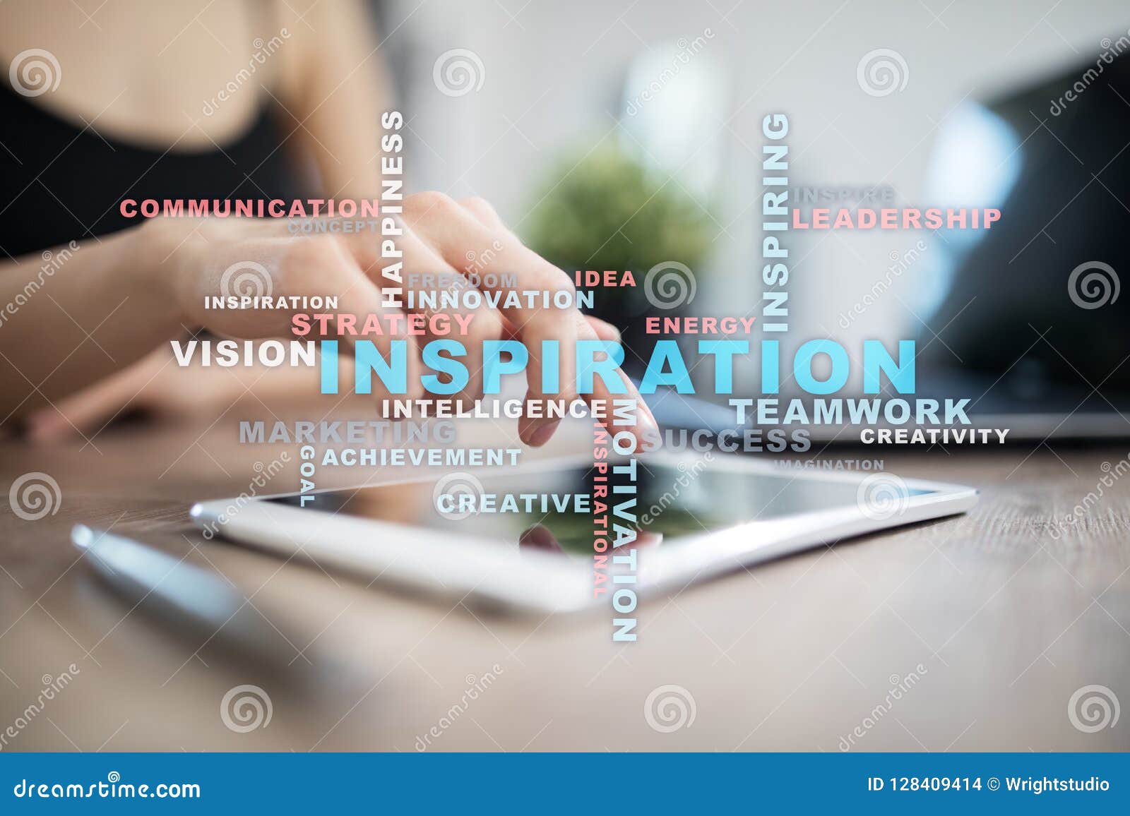 Inspiration Words Cloud on the Virtual Screen. Stock Photo - Image of ...