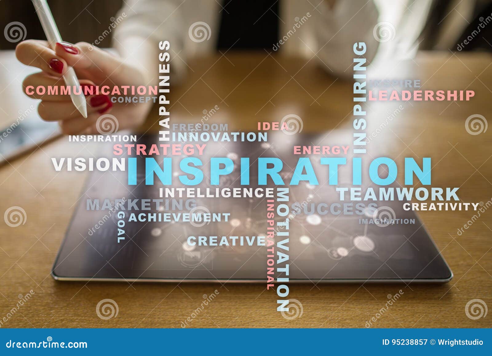Inspiration Words Cloud on the Virtual Screen. Stock Image - Image of ...
