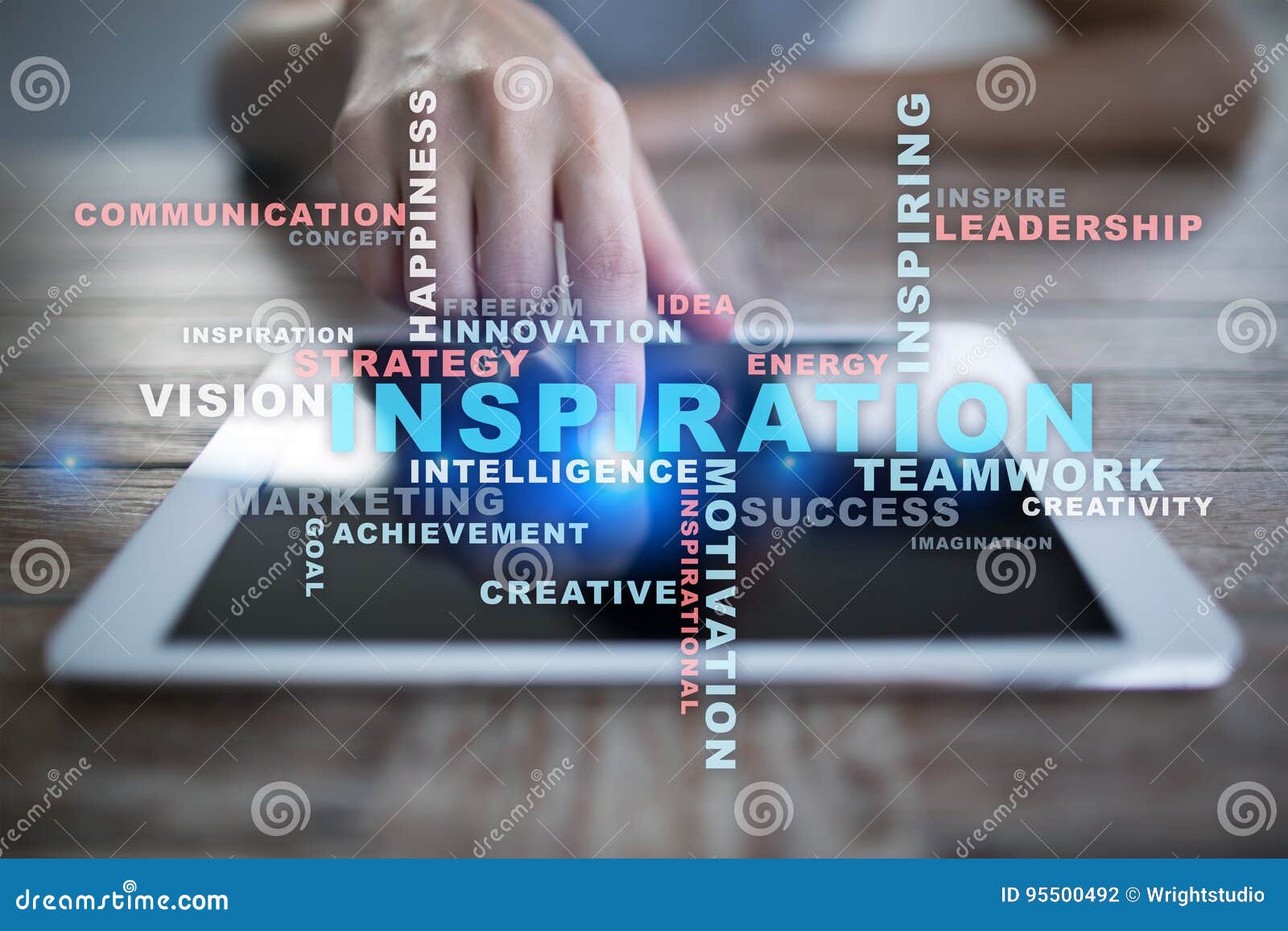 Inspiration Words Cloud on the Virtual Screen. Stock Photo - Image of ...