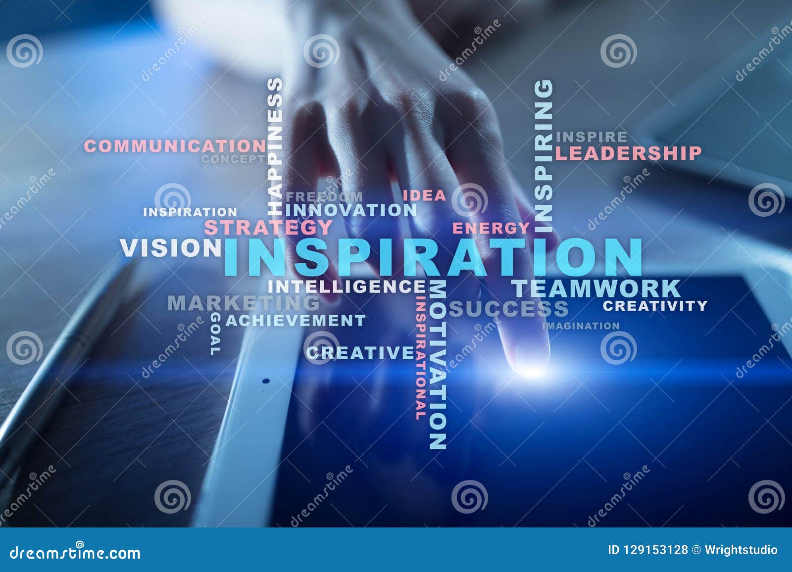 Inspiration Words Cloud on the Virtual Screen. Stock Photo - Image of ...