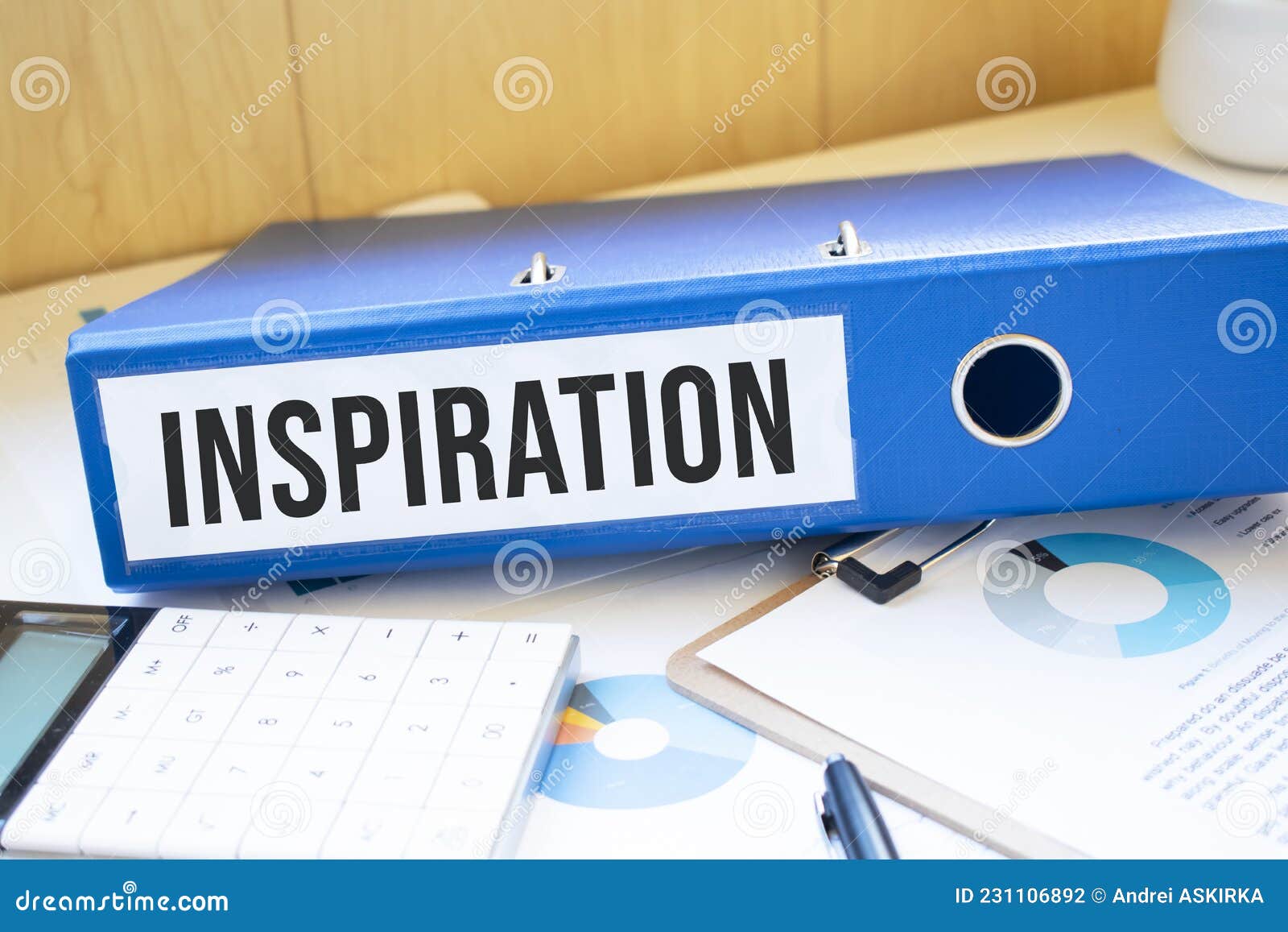 Inspiration Words on Labels with Document Binders Stock Photo - Image ...
