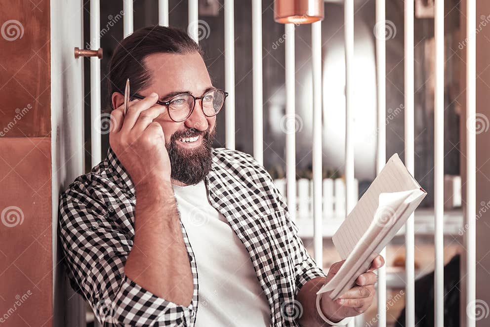 Inspired Author Thinking on a Novel Idea for His Book Stock Photo ...