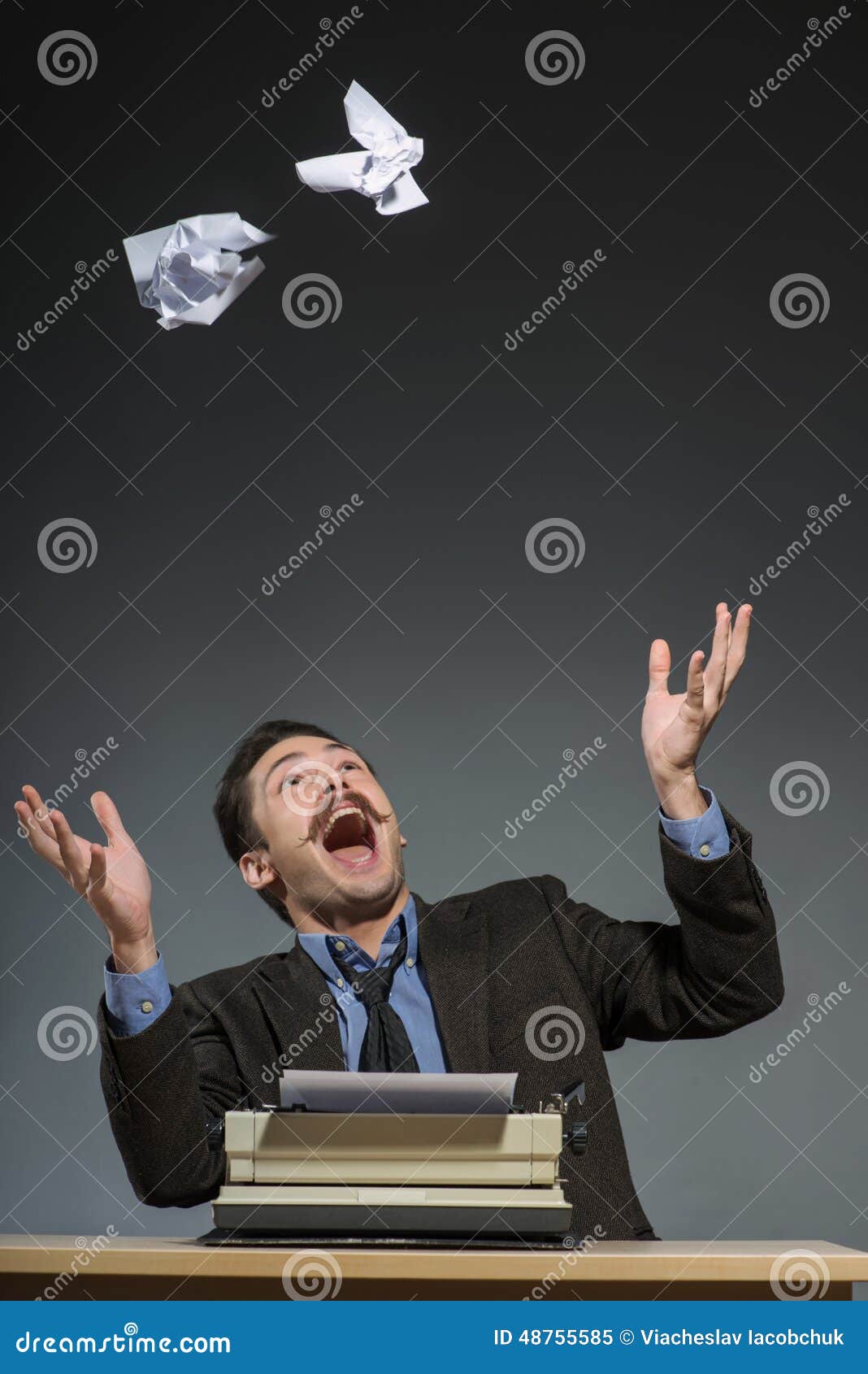 Inspired Author Throwing Crumpled Paper Stock Image - Image of ...